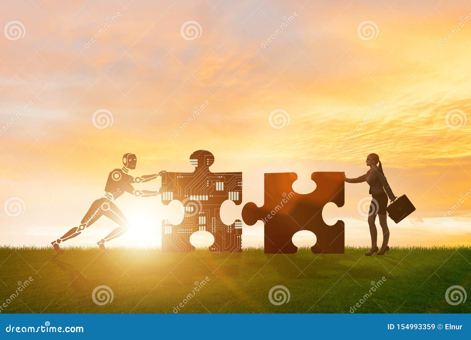 Robot and Human Cooperating in Jigsaw Puzzle Stock Image - Image of ...
