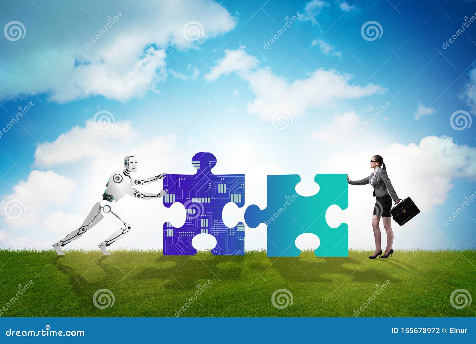 Robot and Human Cooperating in Jigsaw Puzzle Stock Photo - Image of ...