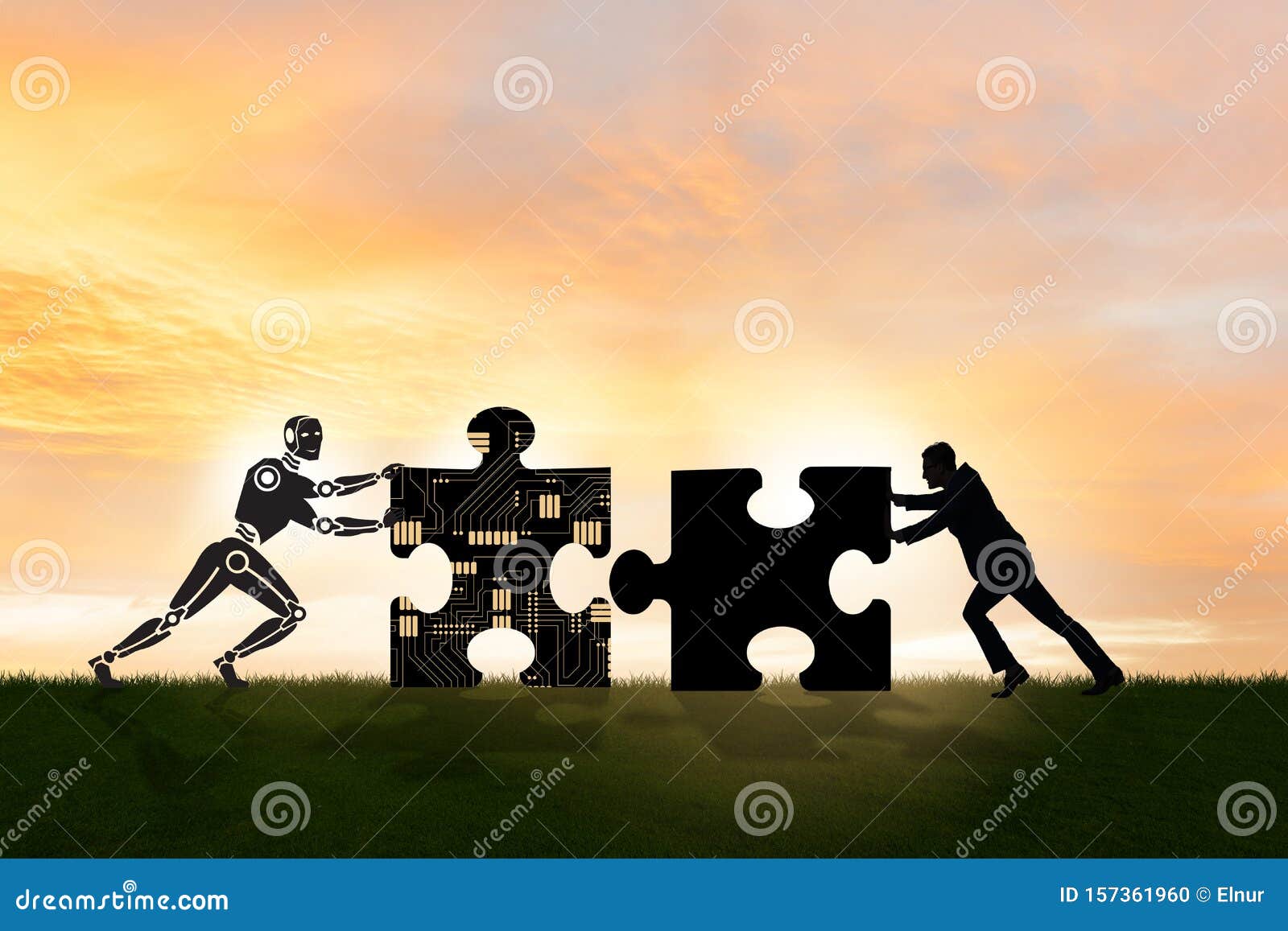 Robot and Human Cooperating in Jigsaw Puzzle Stock Photo - Image of ...
