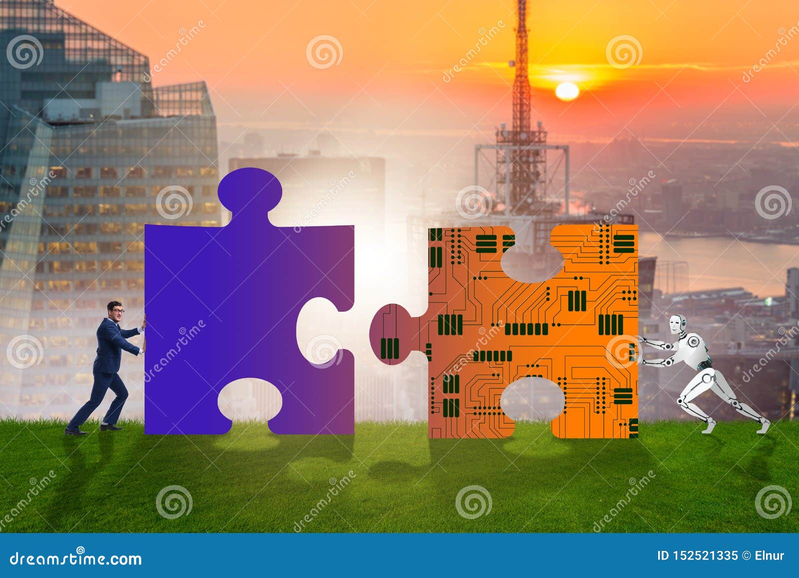 Robot and Human Cooperating in Jigsaw Puzzle Stock Image - Image of ...