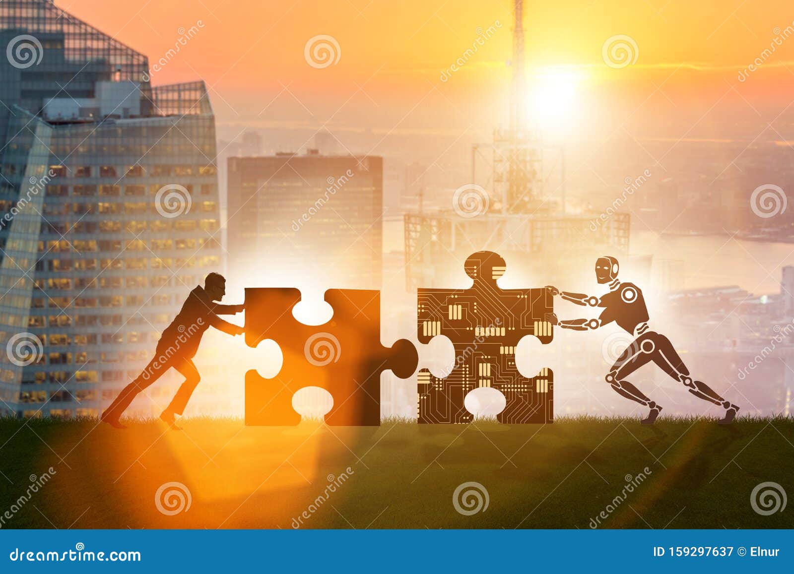 Robot and Human Cooperating in Jigsaw Puzzle Stock Image - Image of ...