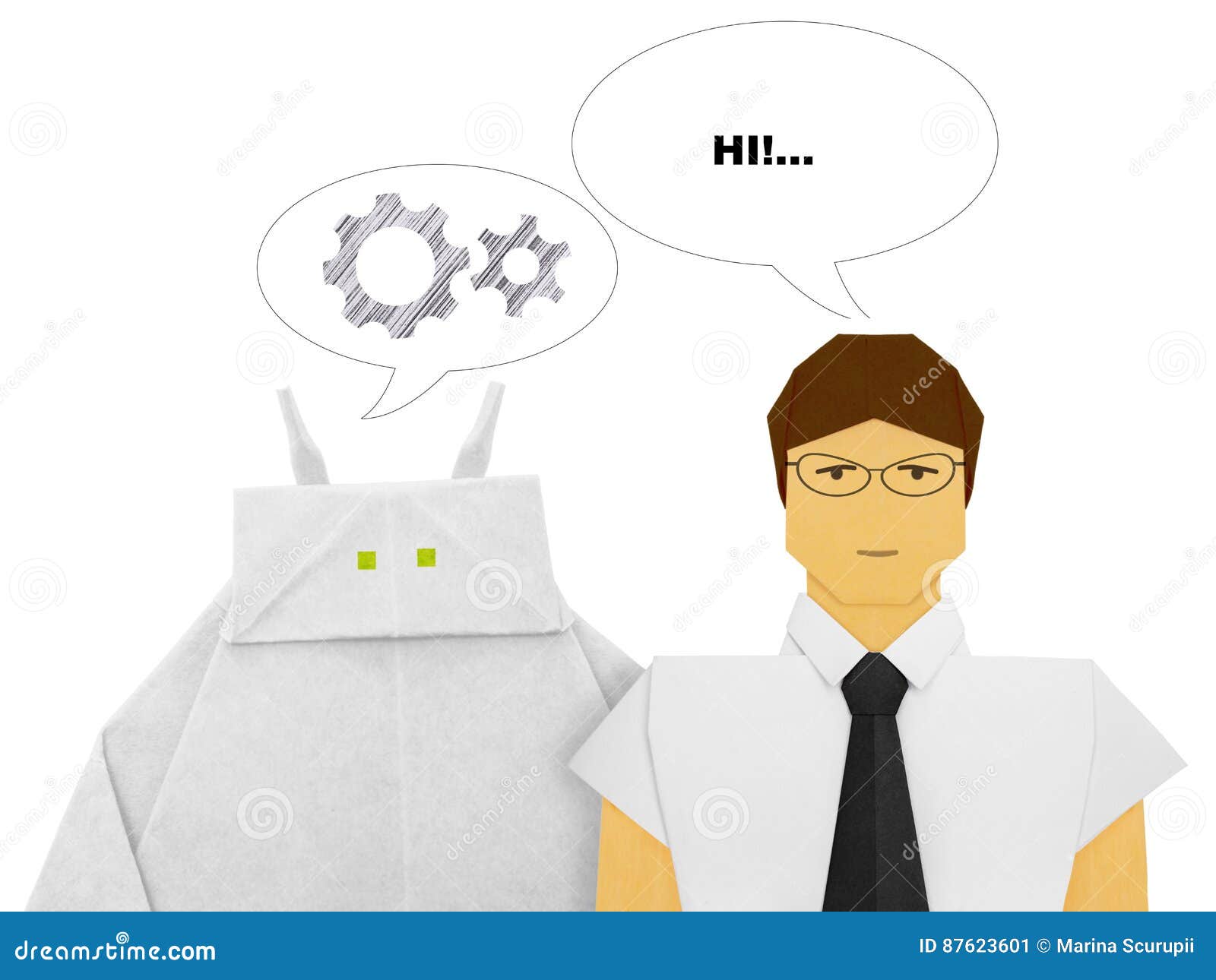 Robot and human dialog stock illustration. Illustration of character ...