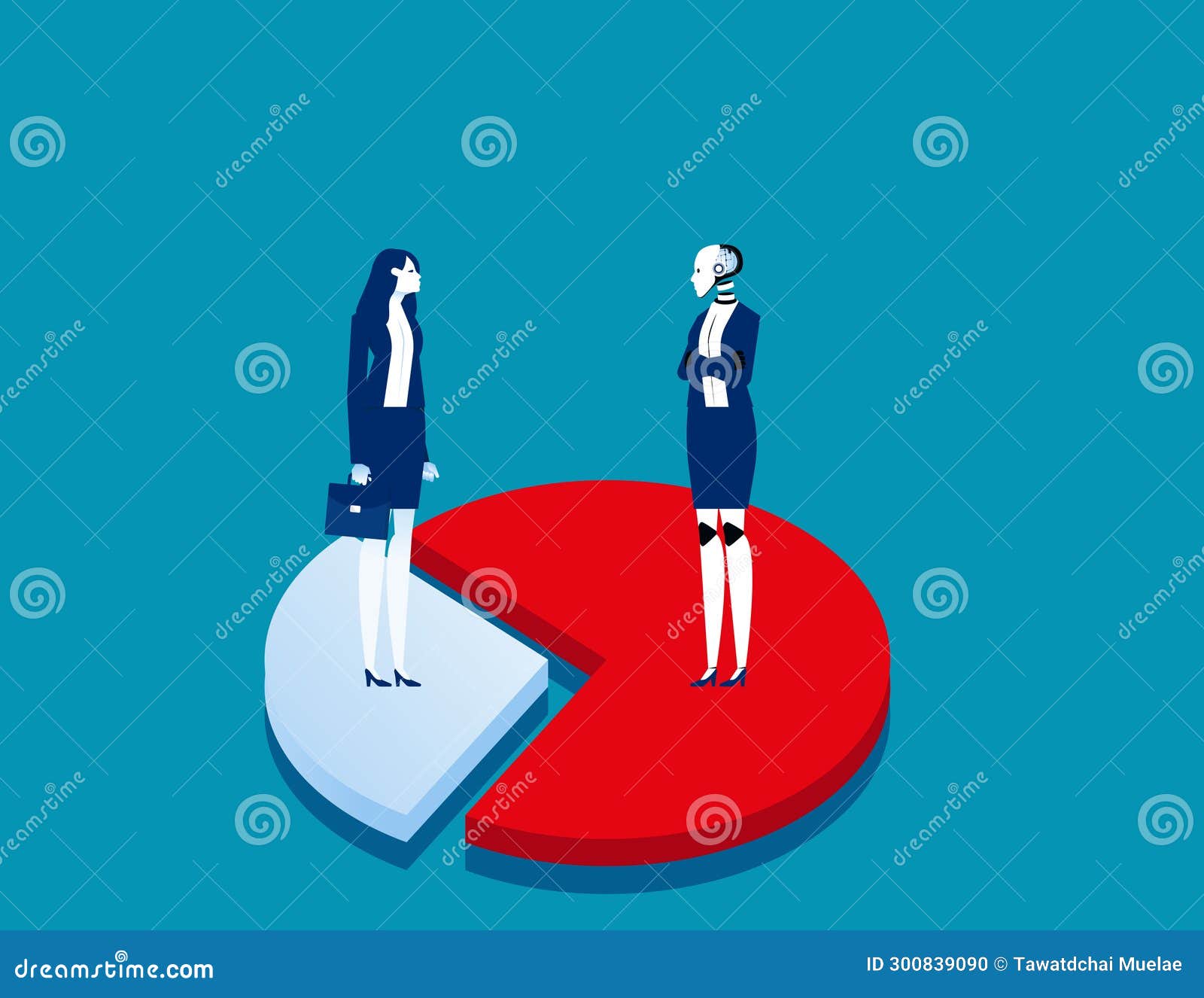 Robot and Human on Difference Pieces of Chart. Artificial Intelligence ...