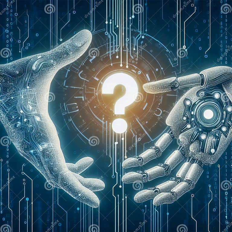 Robot and Human Explore Curiosity. Stock Illustration - Illustration of ...