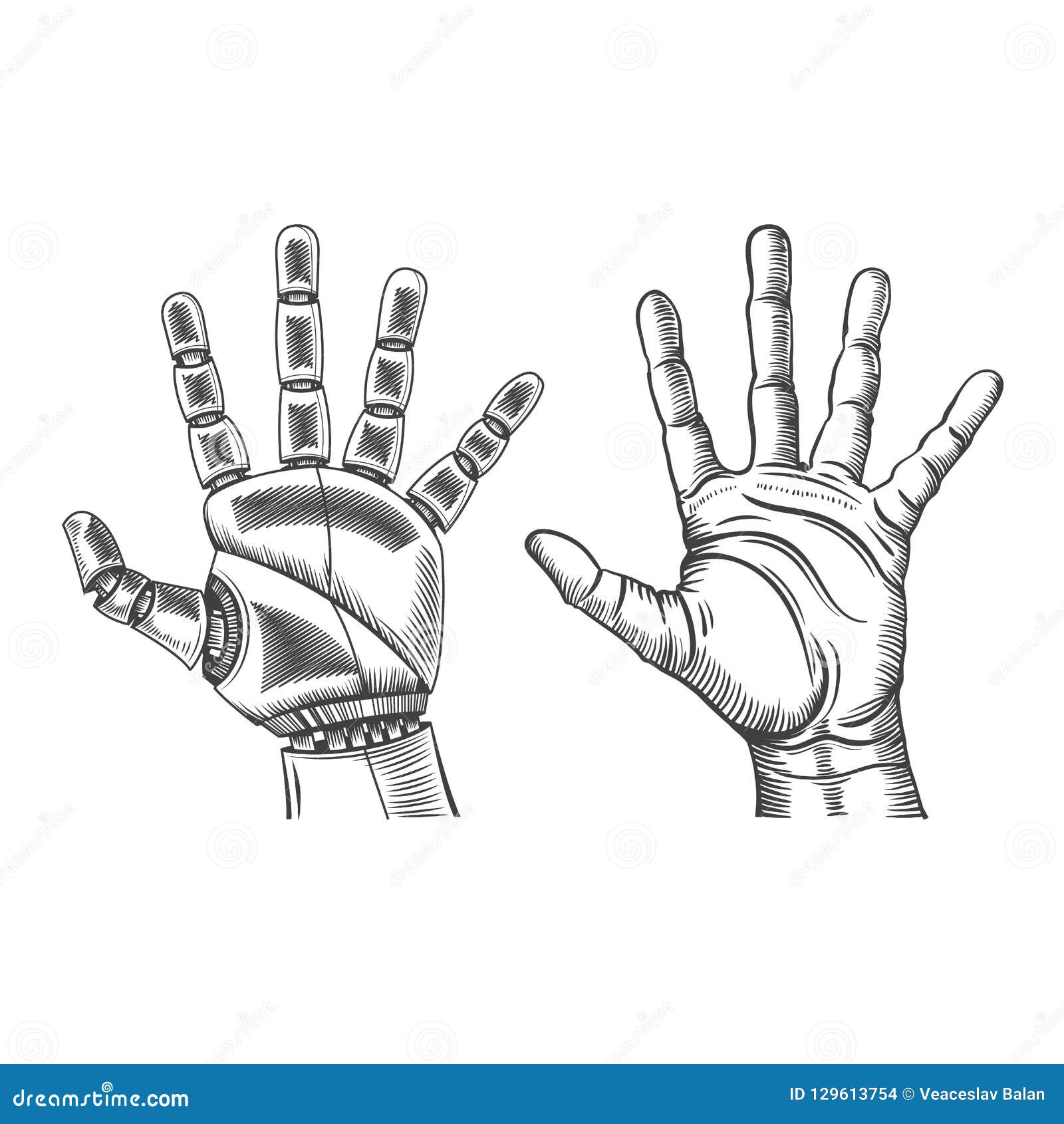 Robot and Human Hand Sketch. Stock Vector - Illustration of development ...