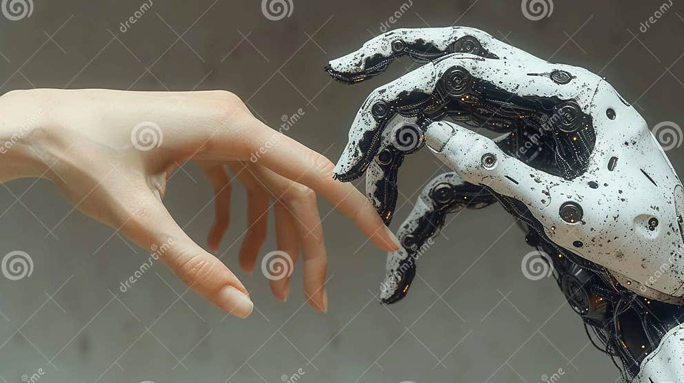 Robot and Human Hands Touch Each Other with Connection Technology ...