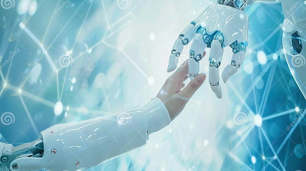 Robot and Human Handshake: a Symbiotic Future Stock Illustration ...