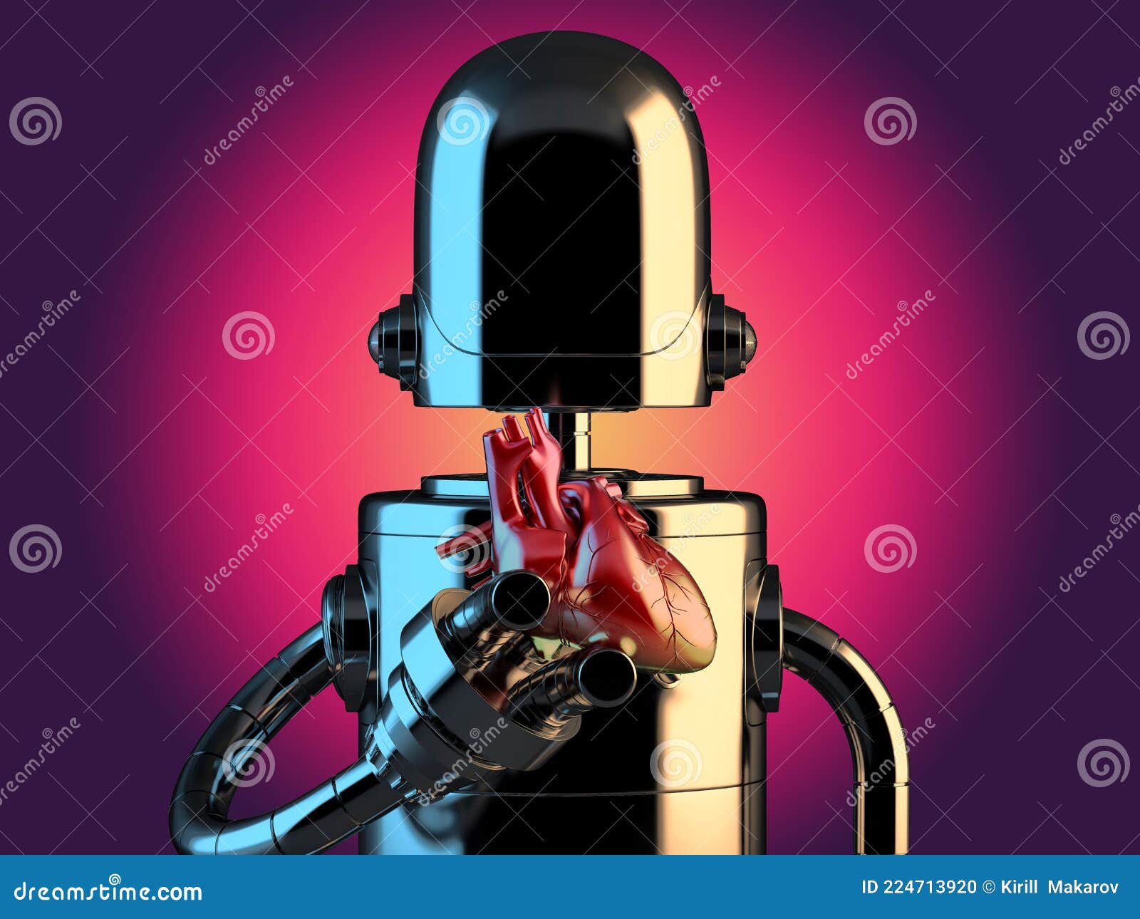 Robot with Human Heart in Hands. Technology Concept Stock Illustration ...