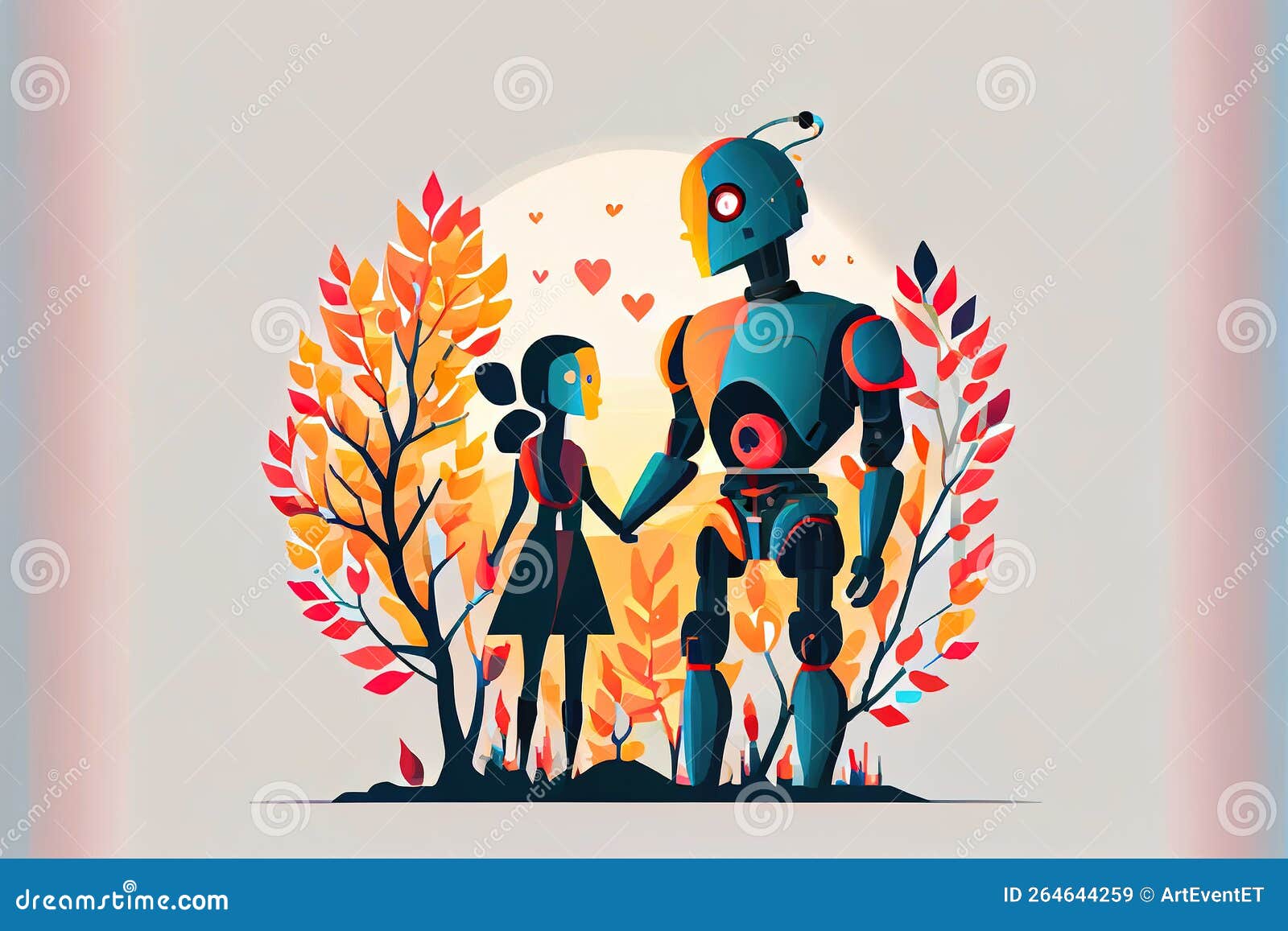 Robot and Human in Love. Futuristic Concept of Relationship between ...