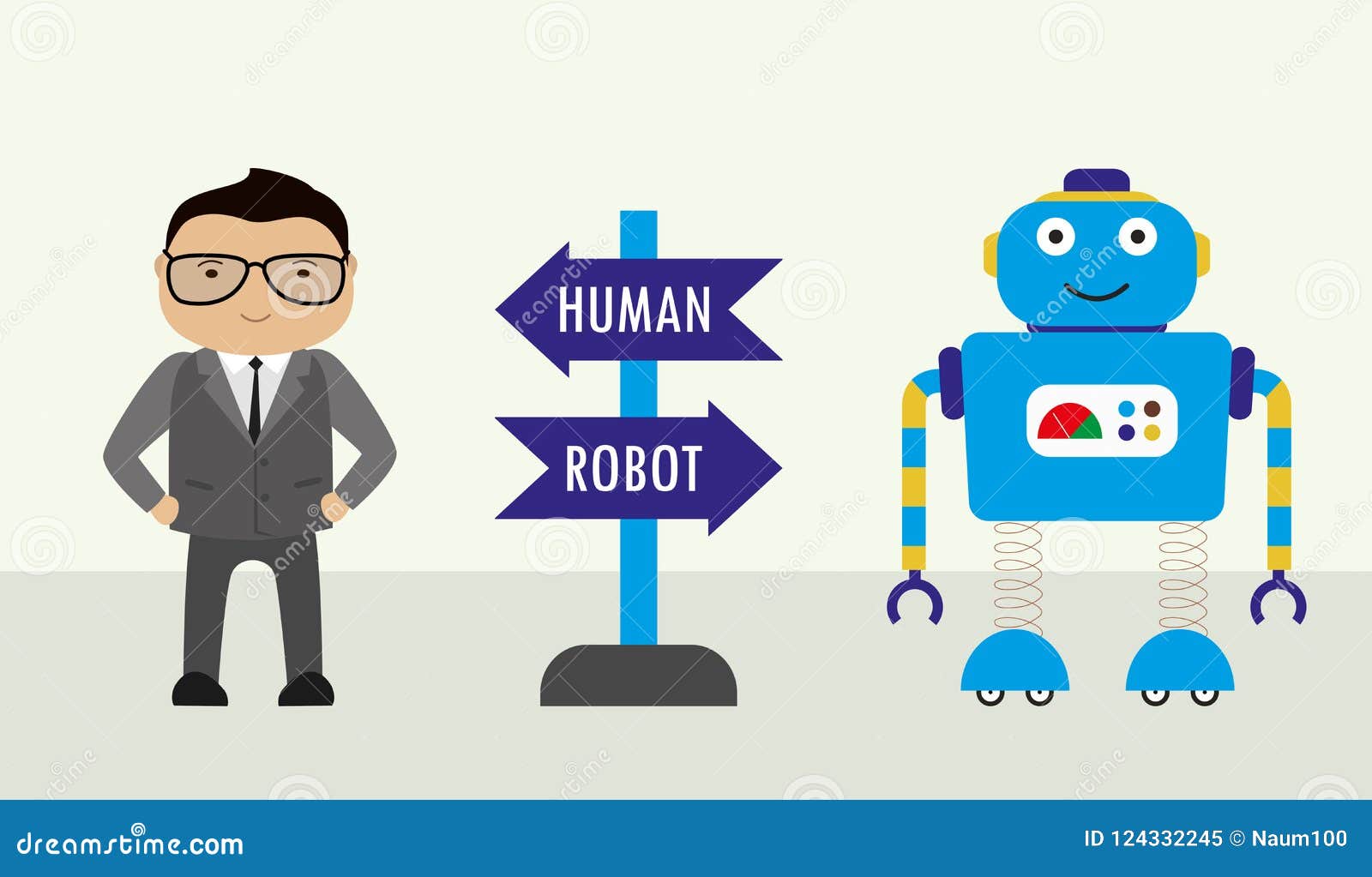 Robot and Human Male,sign with Two Pathways Stock Vector - Illustration ...