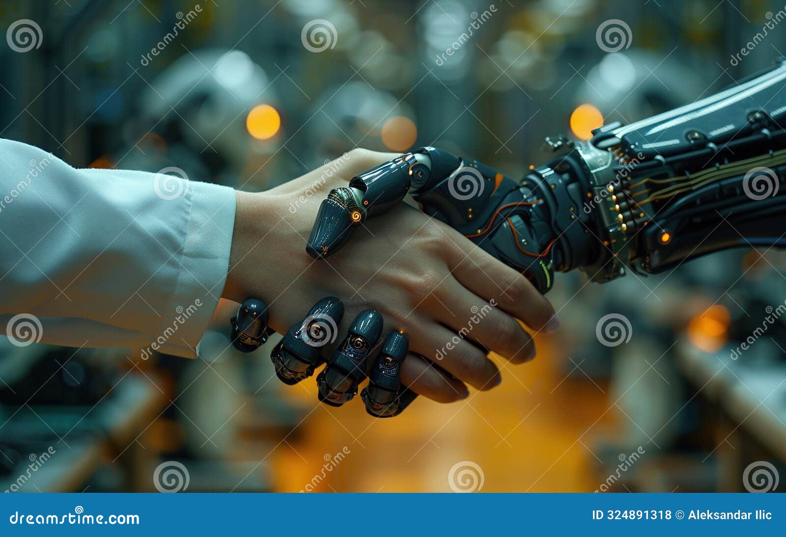 Robot and Human Shaking Hands. the Concept of Human Interaction with ...