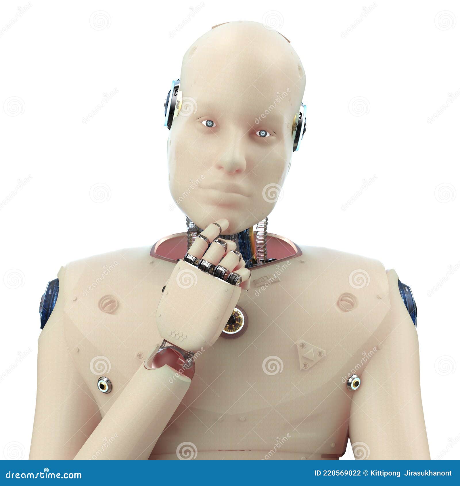 Robot with Human Skin Think or Analyze Stock Illustration ...