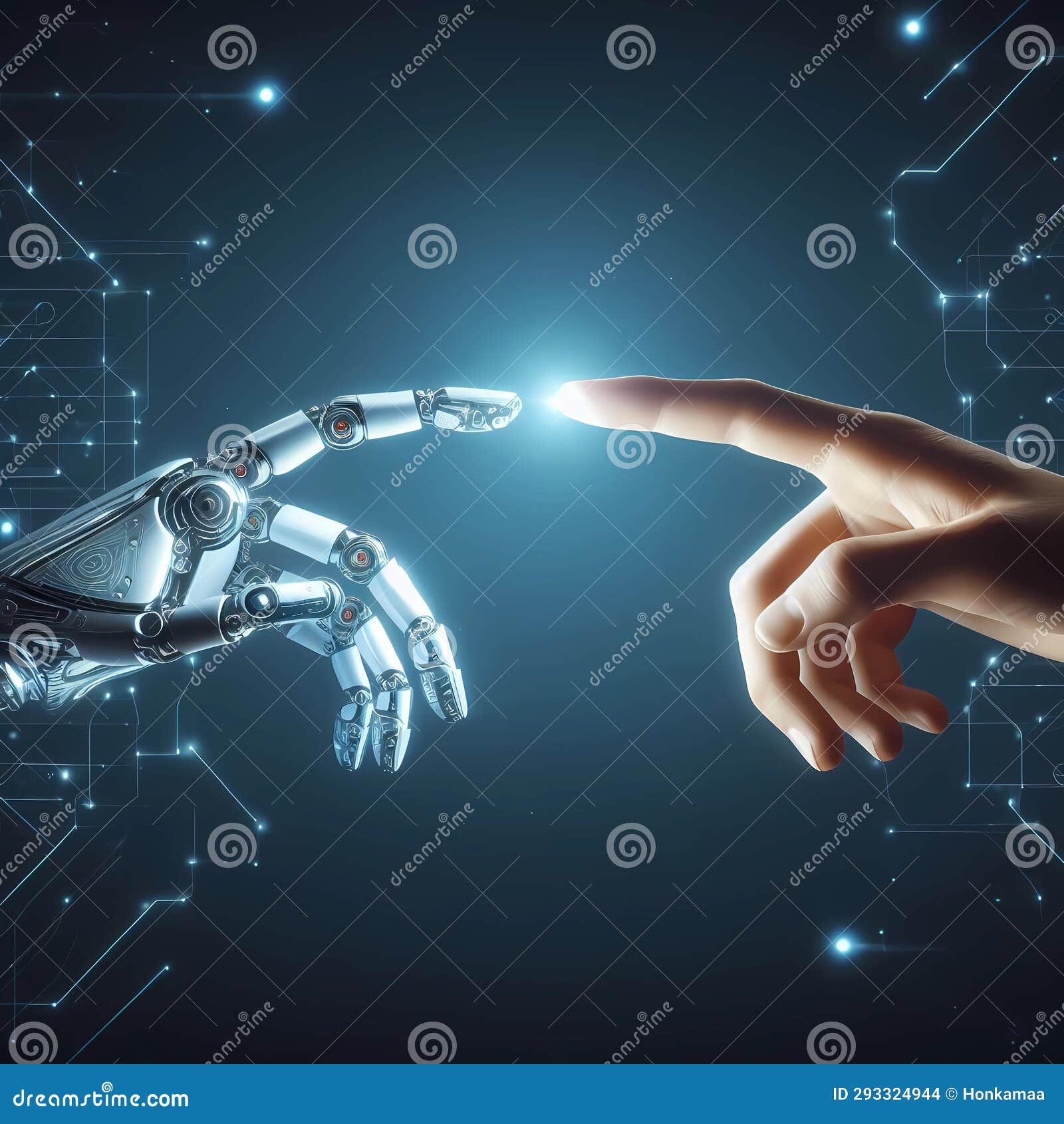 Robot and Human Touching Fingers Stock Illustration - Illustration of ...