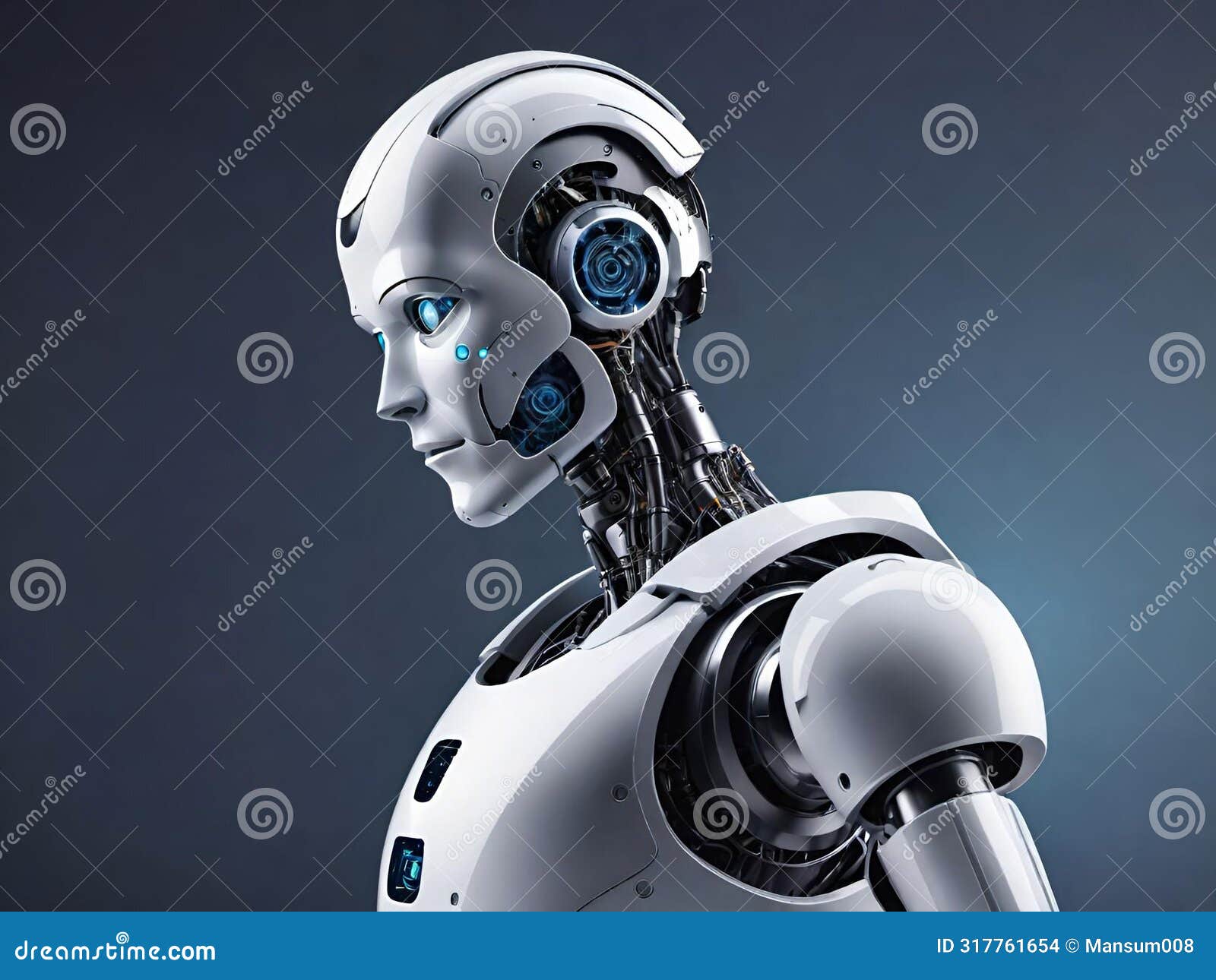 Robot Humanoid Robot or Cyborg or Working for Computer and Thinking ...
