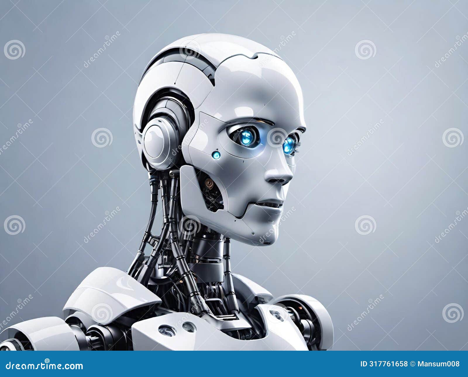 Robot Humanoid Robot or Cyborg or Working for Computer and Thinking ...