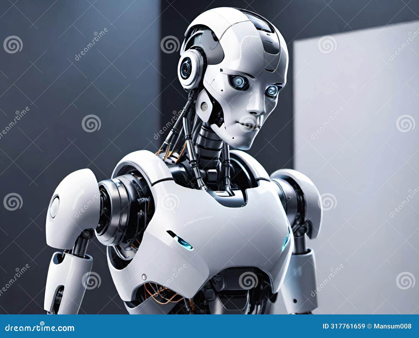 Robot Humanoid Robot Or Cyborg Or Working For Computer And Thinking ...