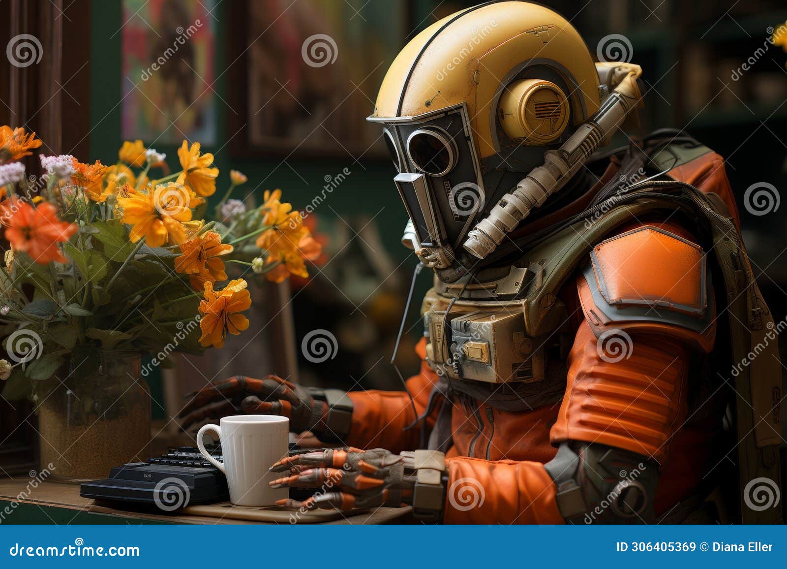 Robot Humanoid Drinking Coffee in a Cafe Stock Illustration ...