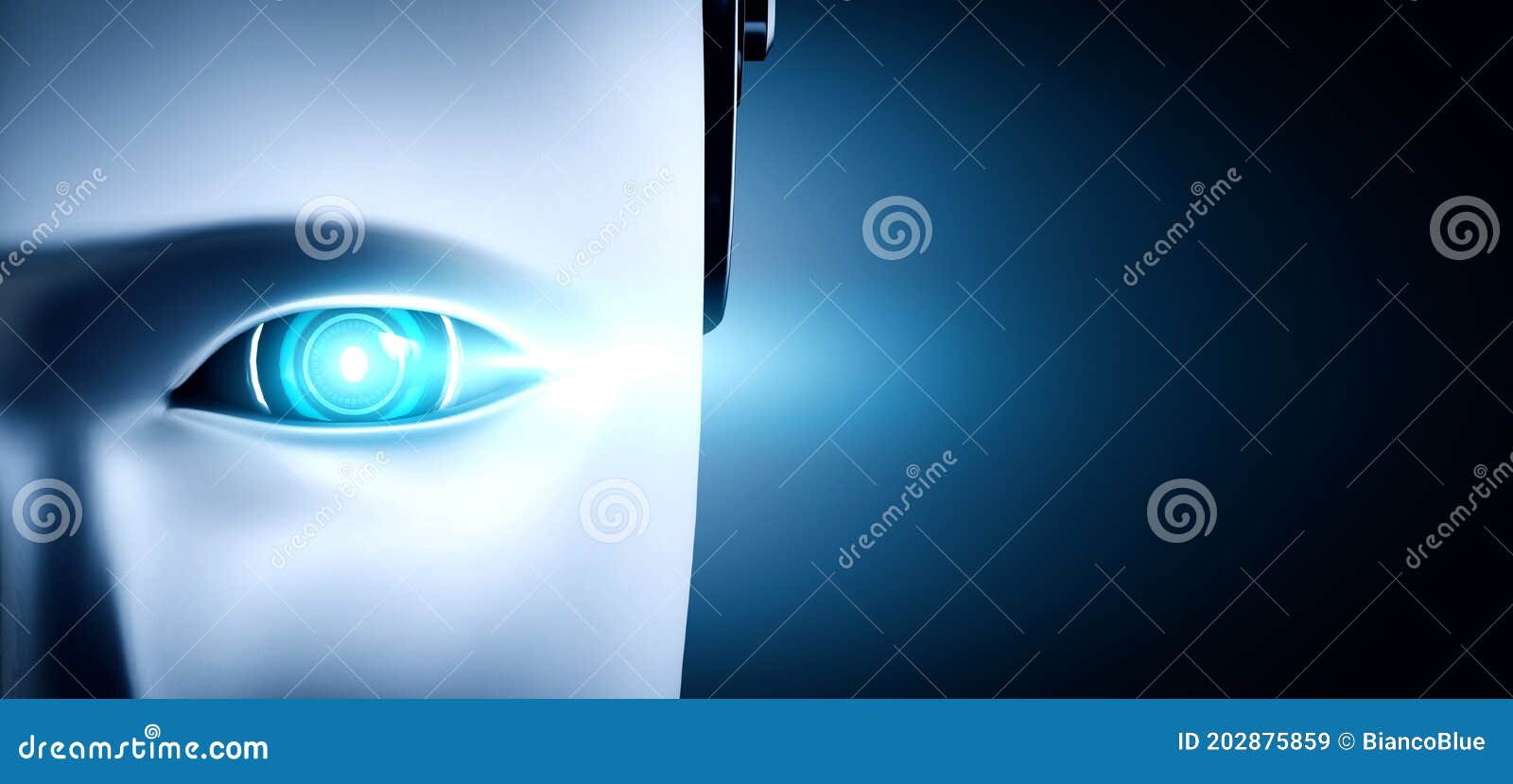 Robot Humanoid Face and Eyes Close Up View 3D Rendering Stock ...