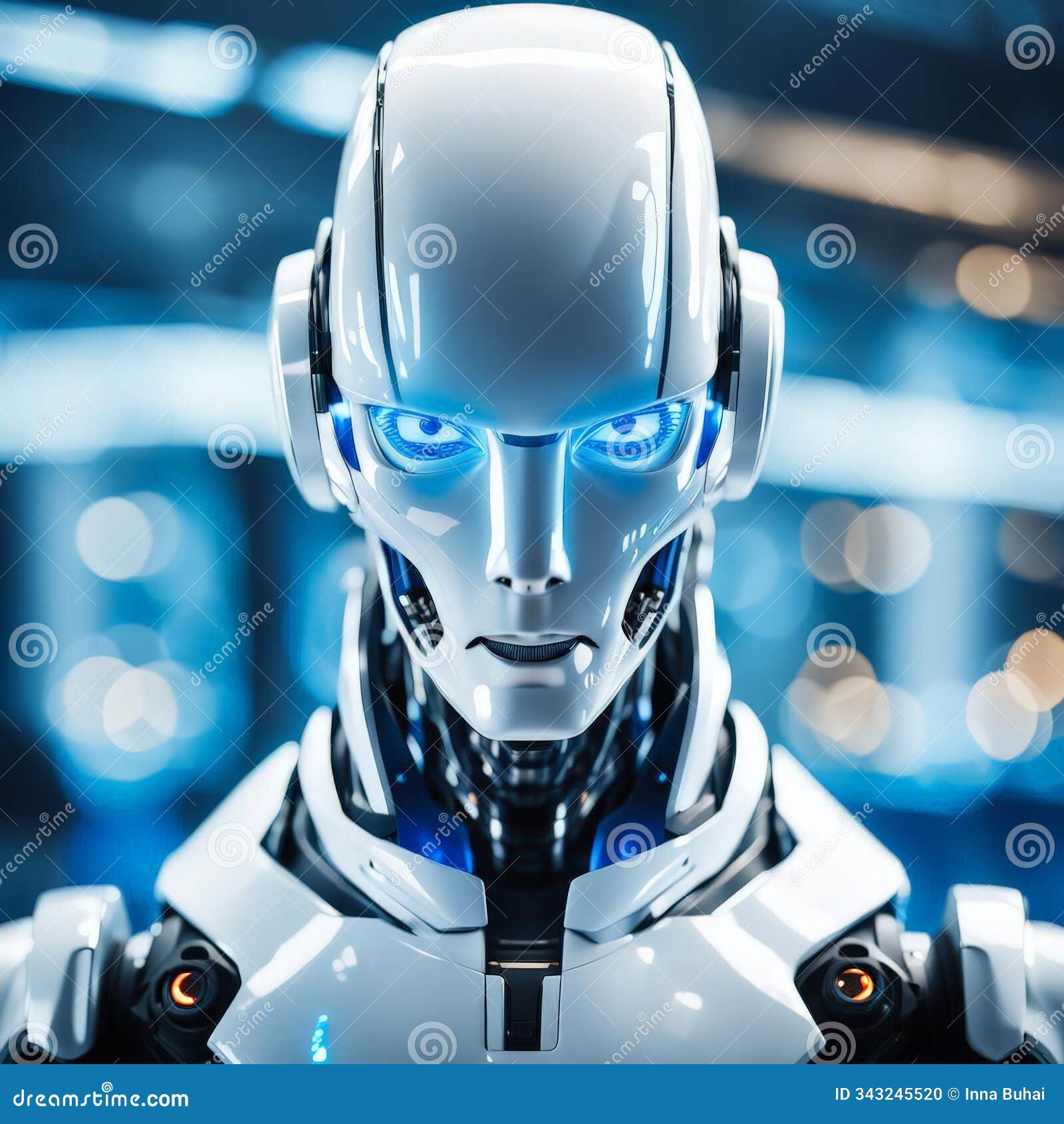 Robot Humanoid in Front of a White Background. Stock Illustration ...