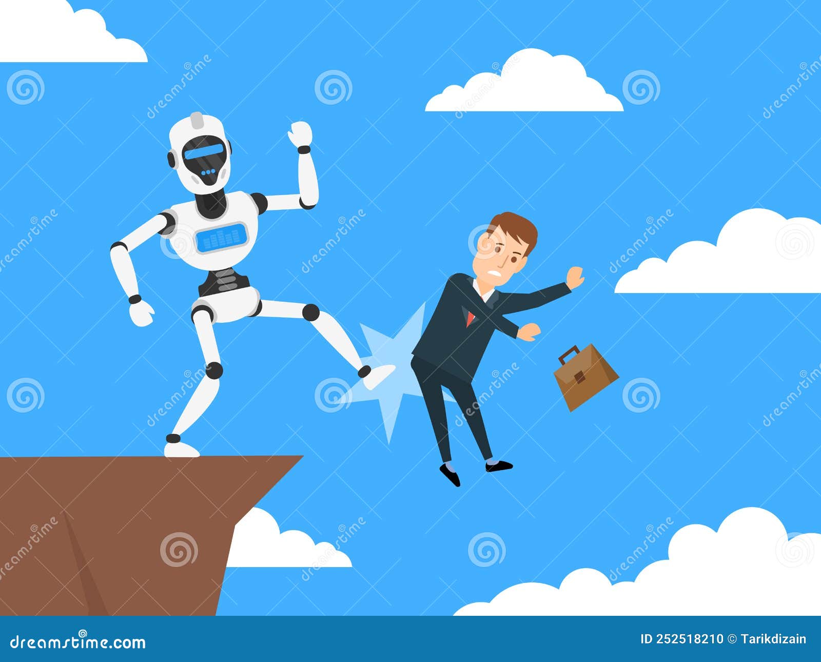 Robot Humanoid Kicking a Businessman To Abyss Stock Vector ...