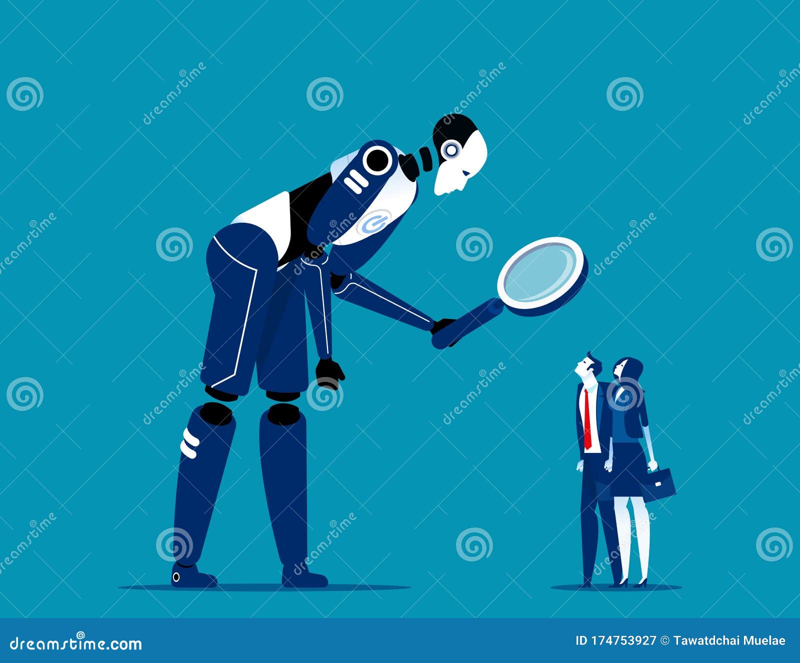 Robot Humanoid Looking Through The Magnifying Glass. Concept Artificial ...