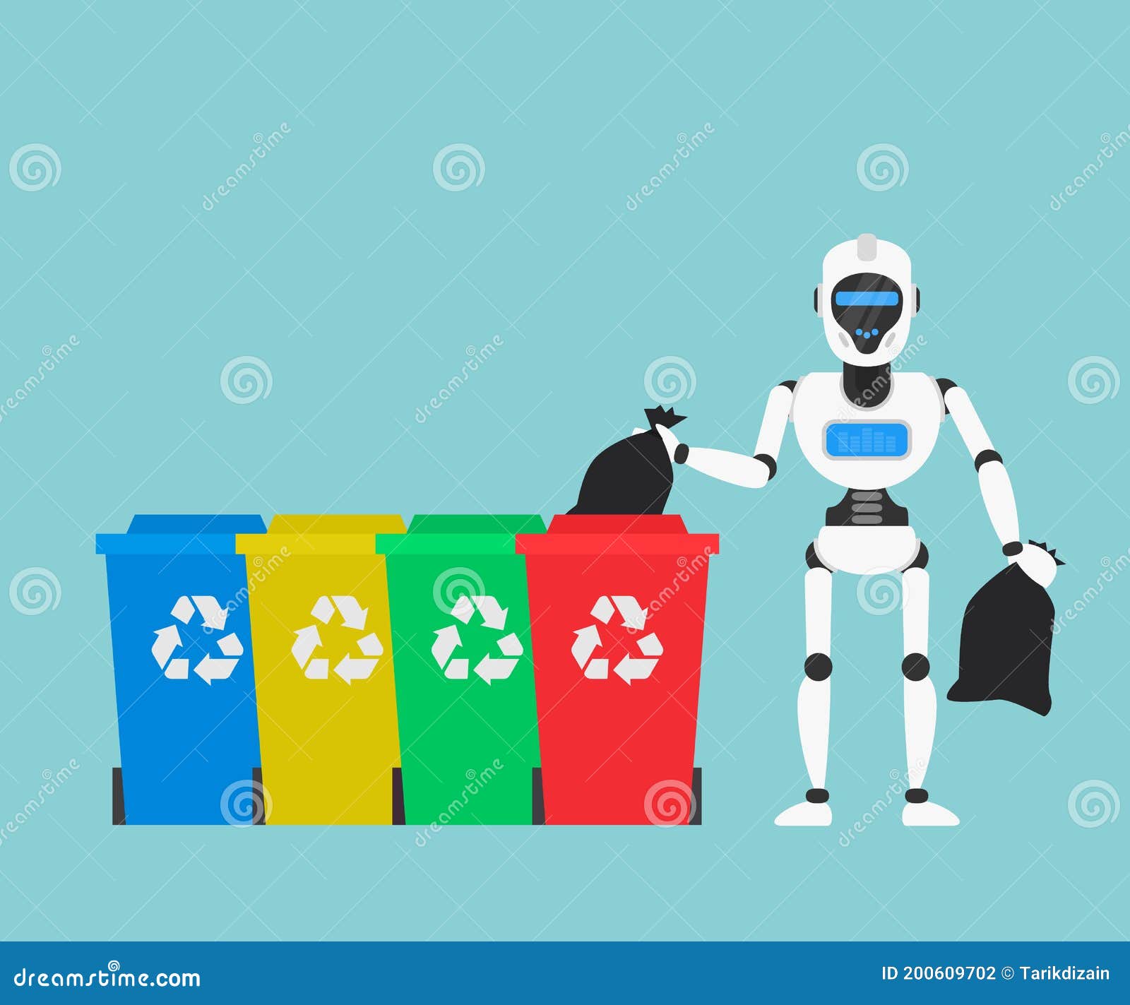 Robot Humanoid Throws Garbage in To the Trash Can Stock Vector ...
