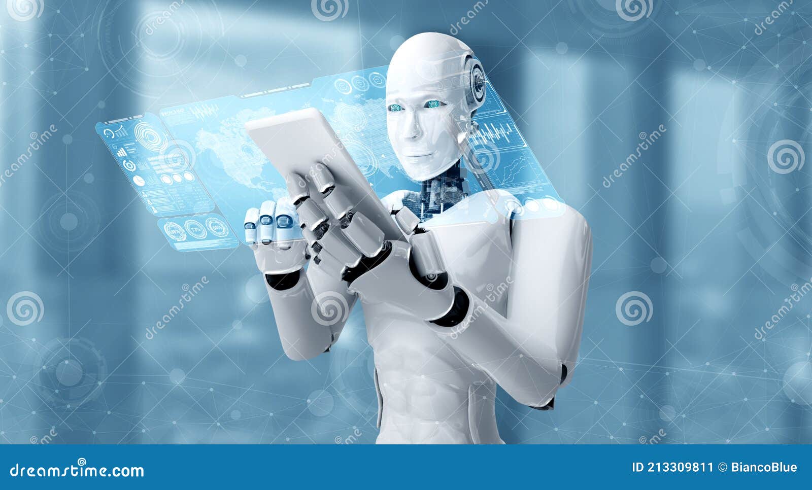 Robot Humanoid Use Mobile Phone or Tablet for Big Data Analytic Stock ...