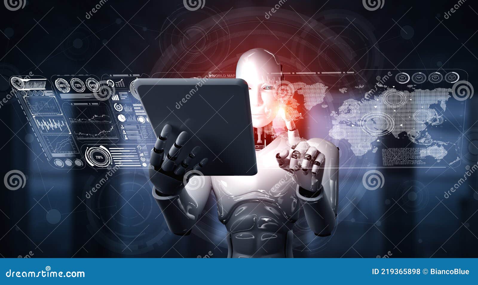 Robot Humanoid Using Tablet Computer for Big Data Analytic Stock Illustration - Illustration of ...