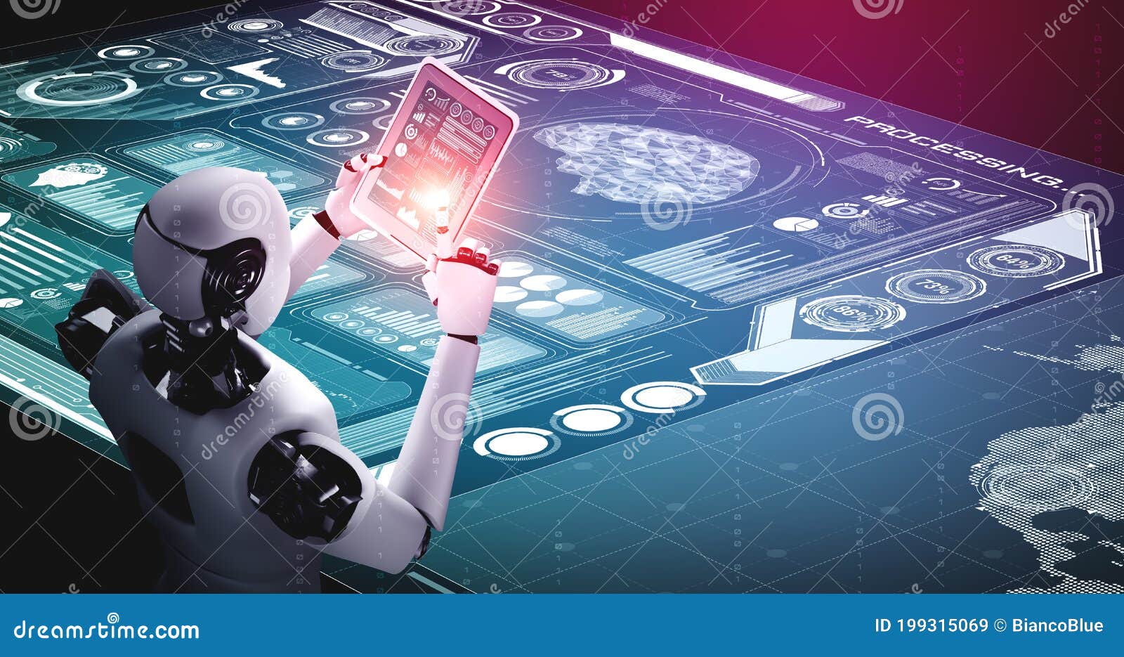 Robot Humanoid Using Tablet Computer for Big Data Analytic Stock Illustration - Illustration of ...