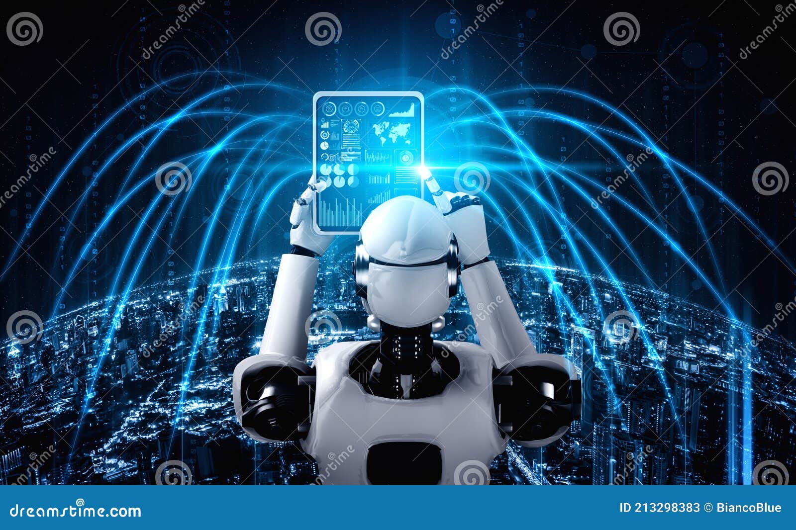 Robot Humanoid Using Tablet Computer for Global Network Connection Stock Illustration ...