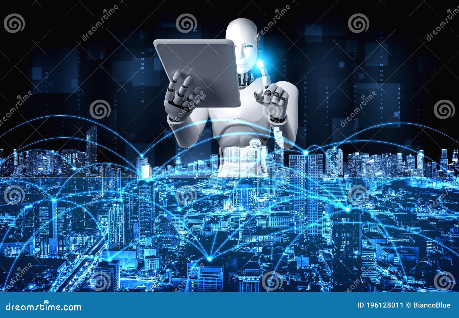 Robot Humanoid Using Tablet Computer for Global Network Connection Stock Illustration ...