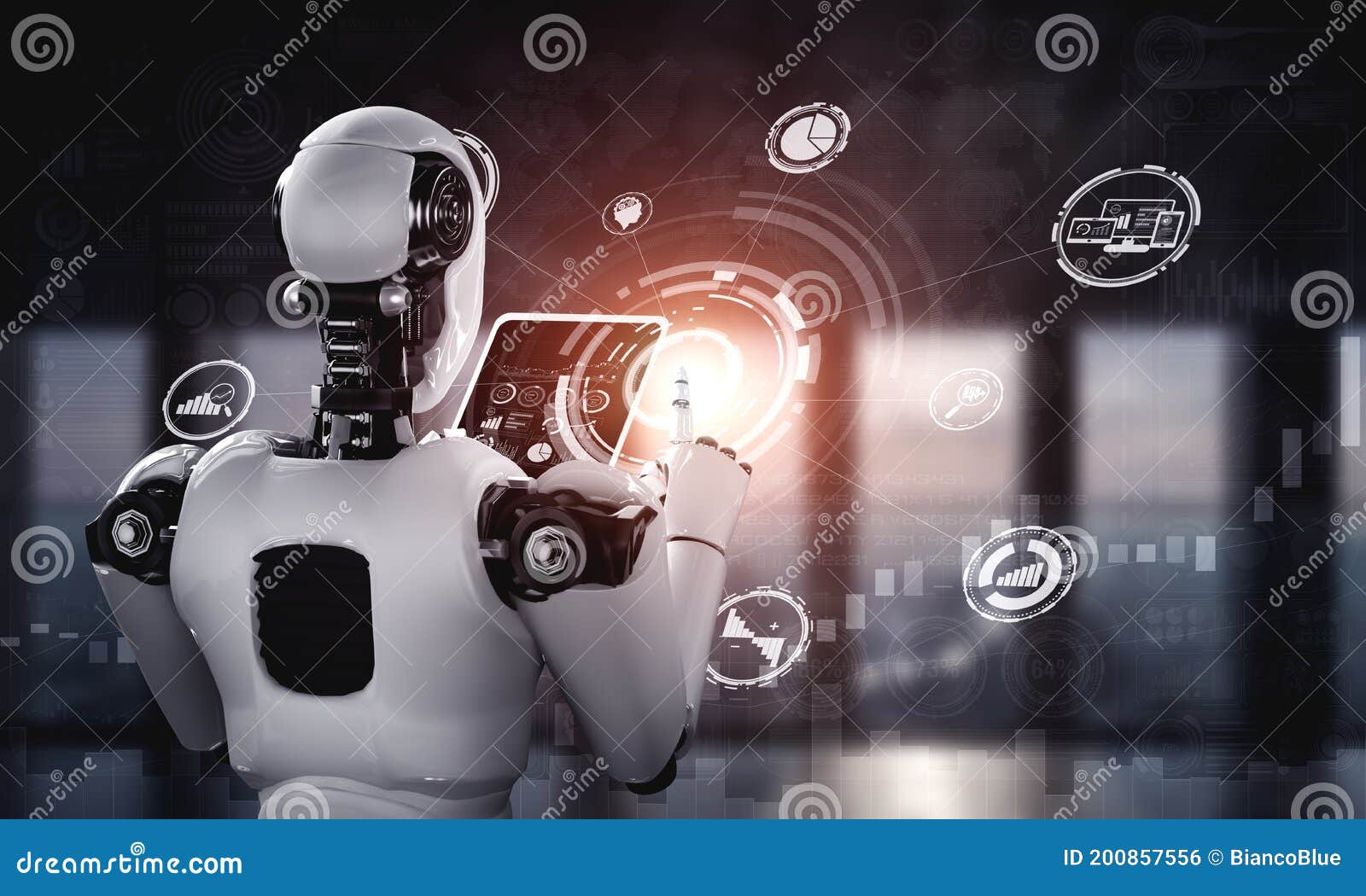 Robot Humanoid Using Tablet Computer for Global Network Connection Stock Illustration ...