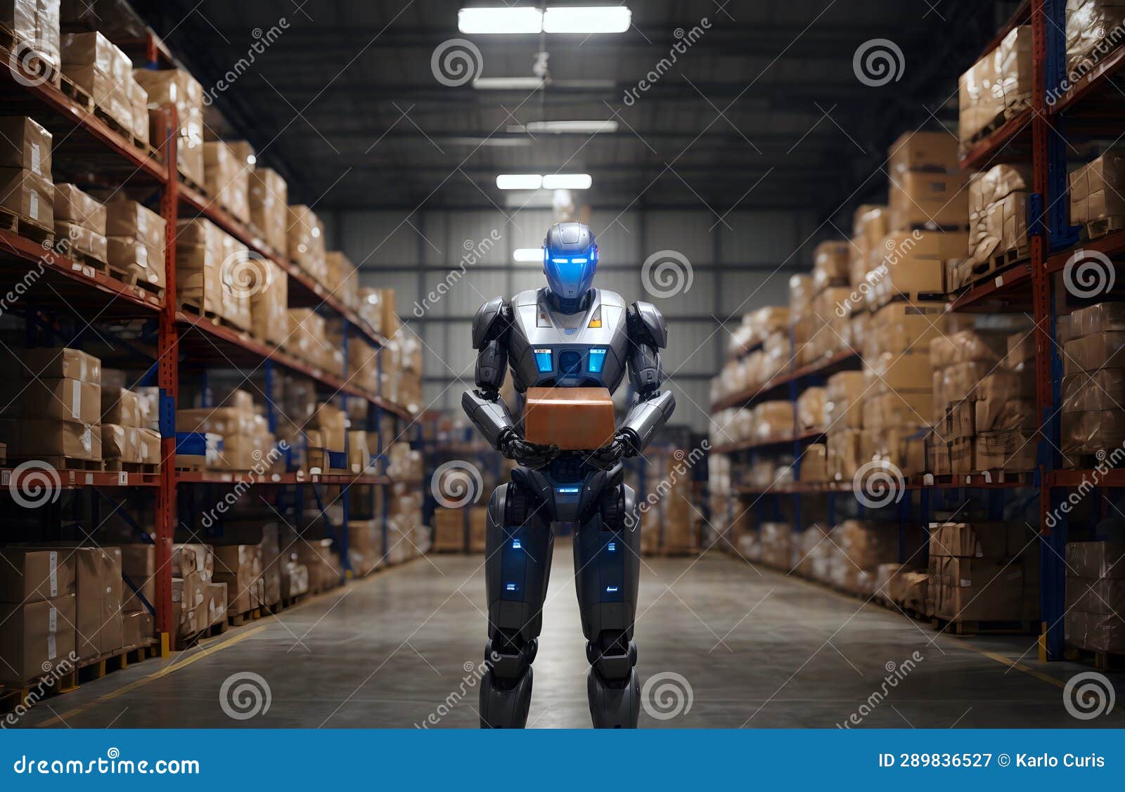 Robot Humanoid Working in Warehouse Concept Background, Robotic Ai ...