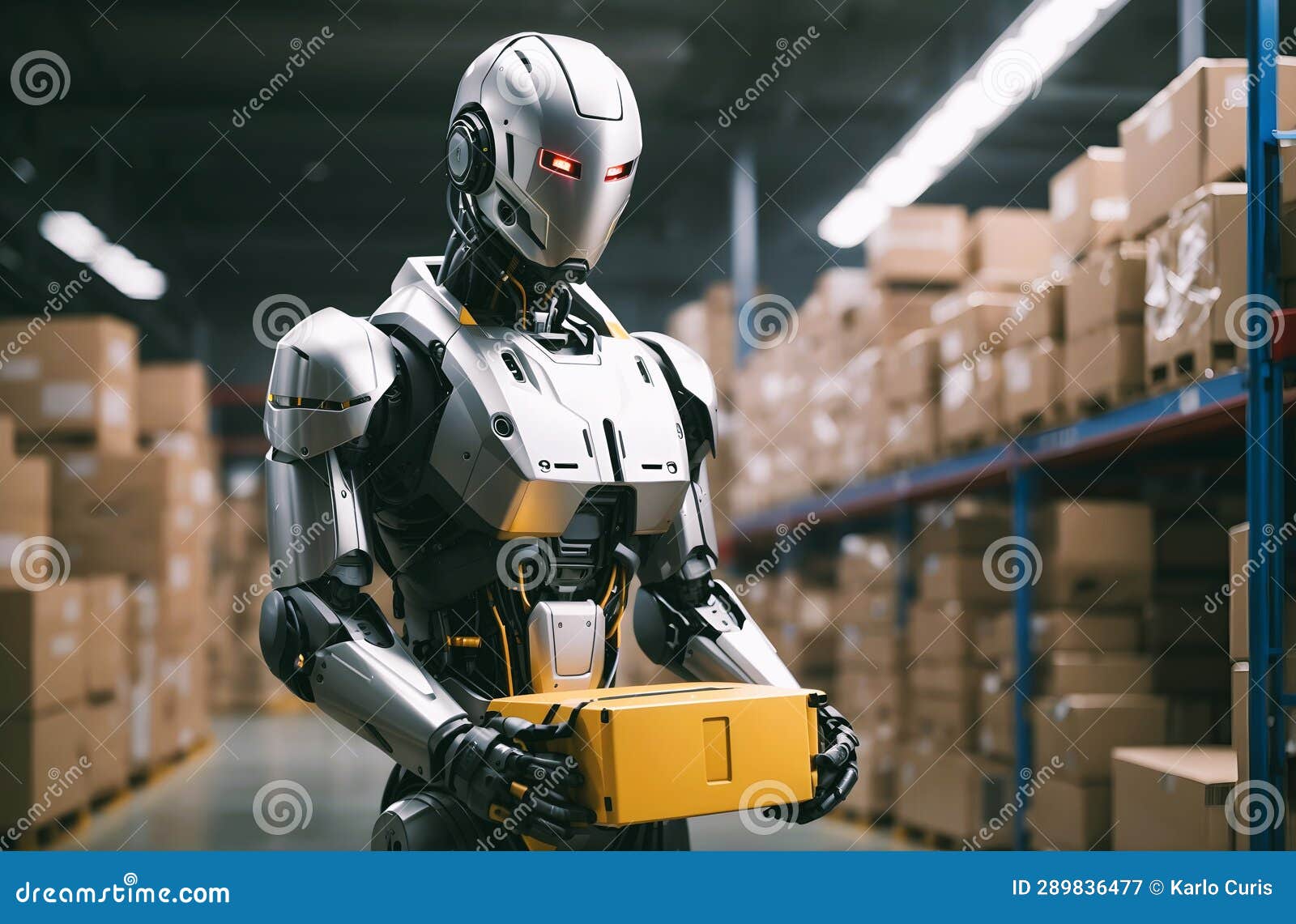 Robot Humanoid Working in Warehouse Concept Background, Robotic Ai ...