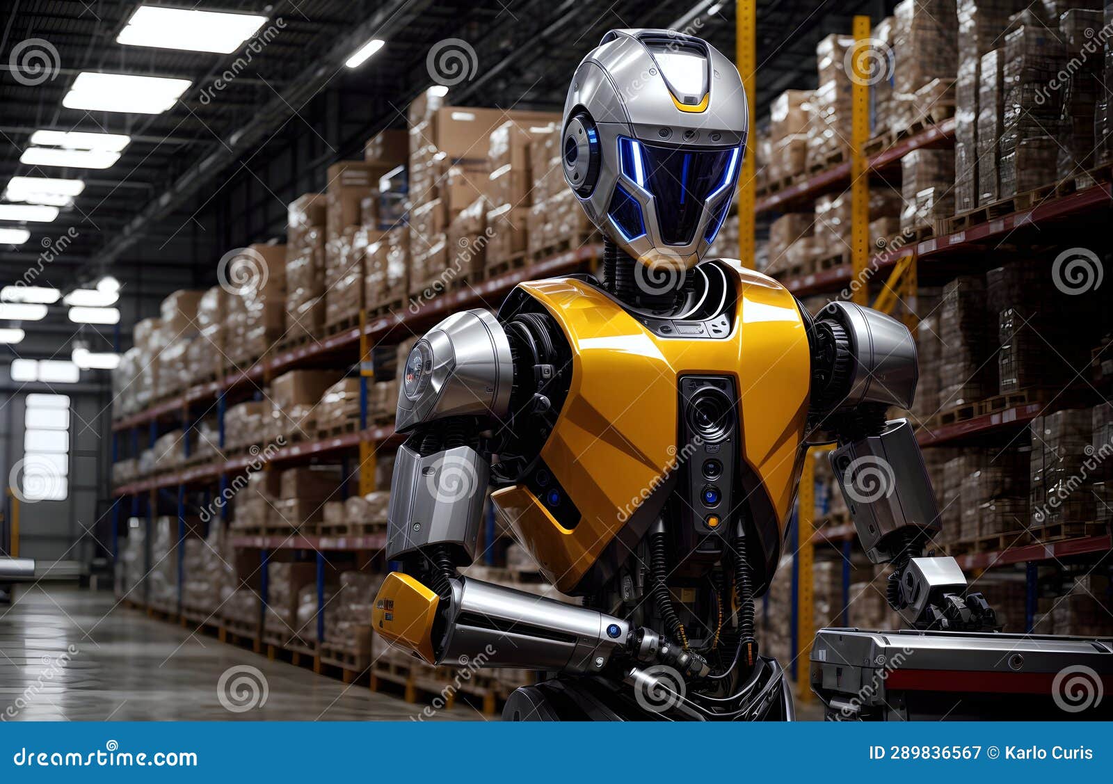 Robot Humanoid Working in Warehouse Concept Background, Robotic Ai ...