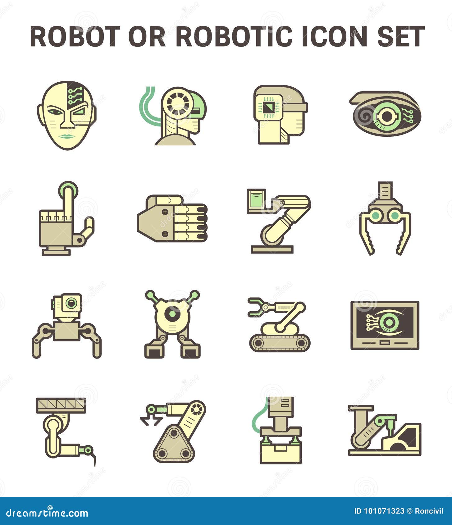 Robot icon set stock vector. Illustration of color, android - 101071323
