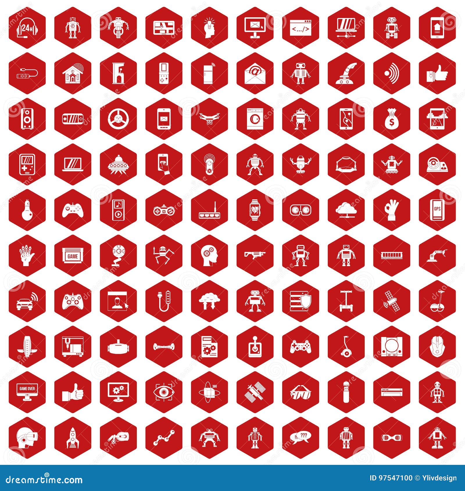 100 Robot Icons Hexagon Red Stock Vector - Illustration of intelligence ...