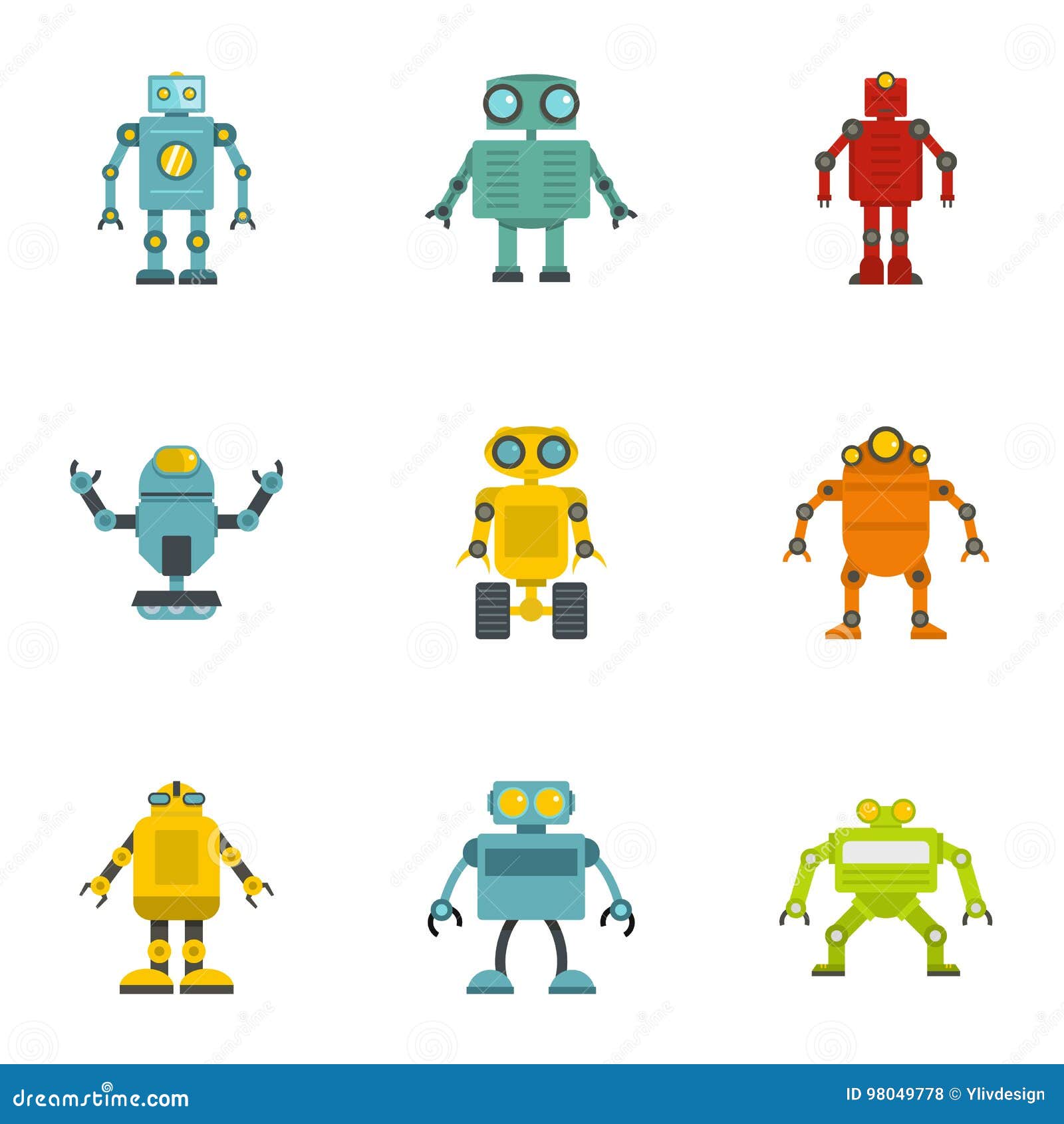 Robot Icons Set, Flat Style Stock Vector - Illustration of monster ...