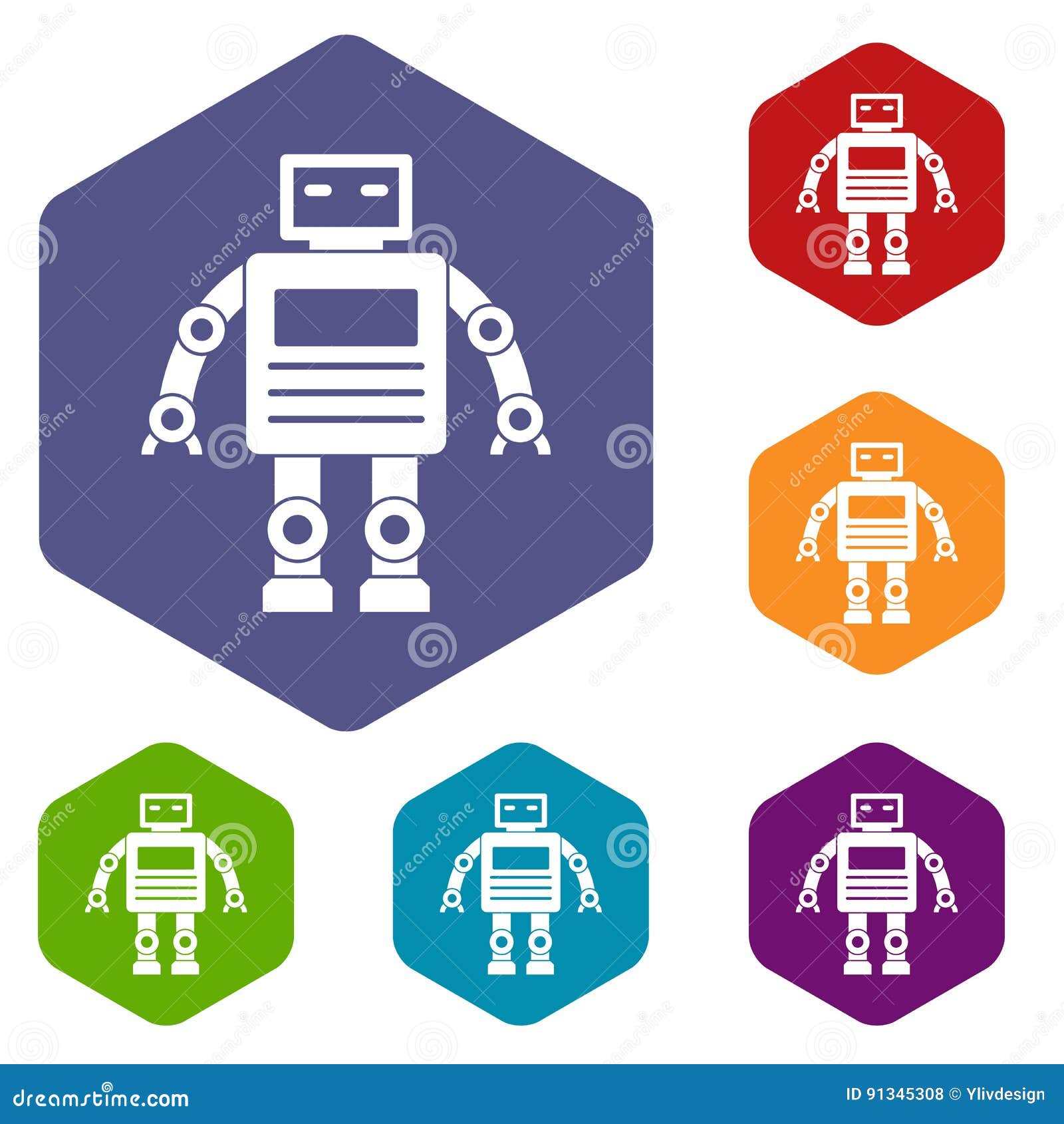 Robot icons set hexagon stock vector. Illustration of business - 91345308