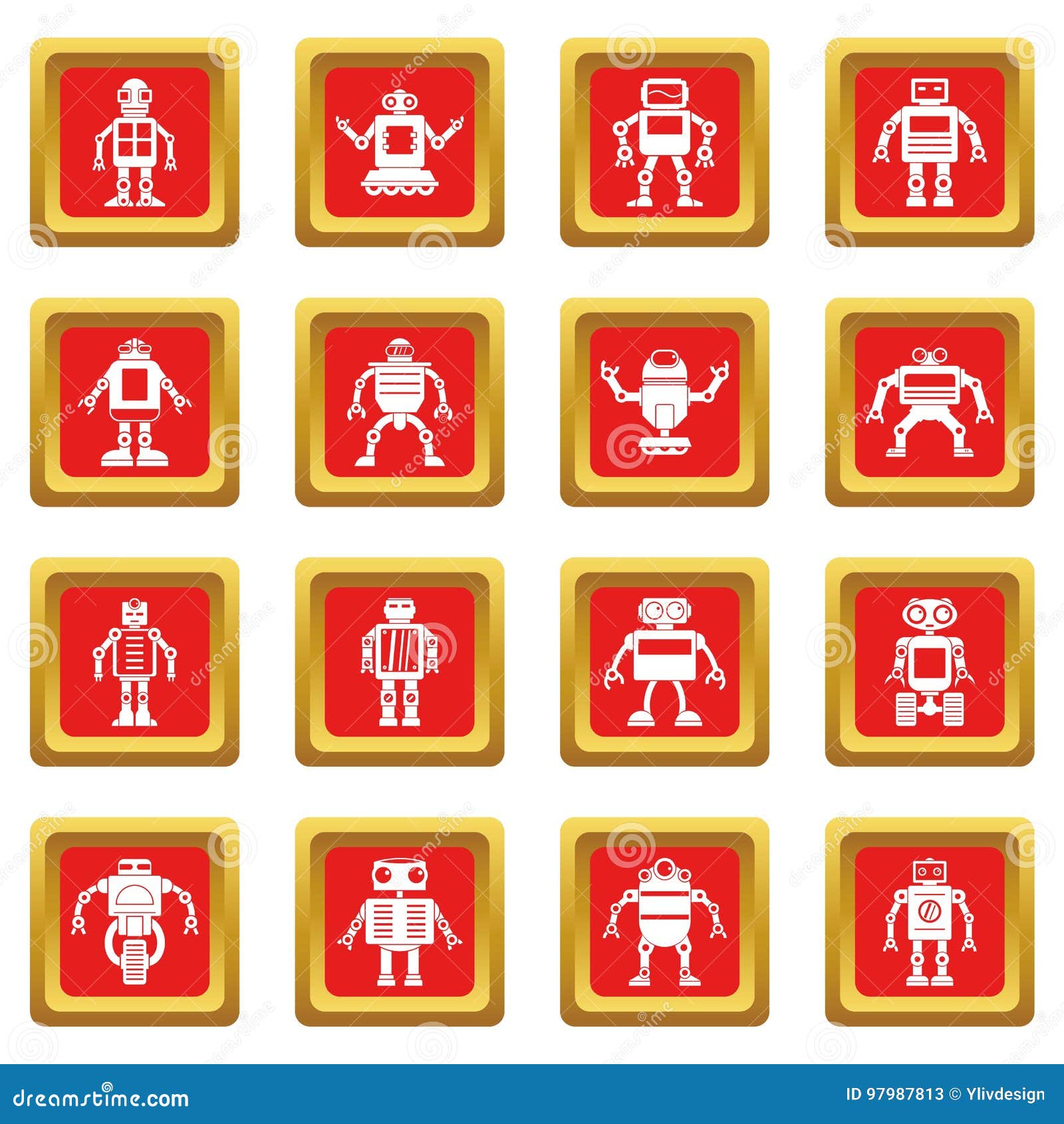 Robot icons set red stock vector. Illustration of electronics - 97987813