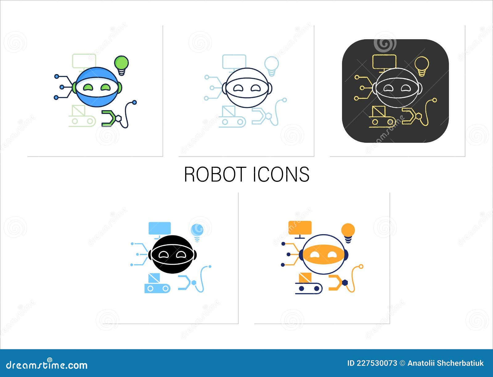 Robot icons set stock vector. Illustration of progress - 227530073