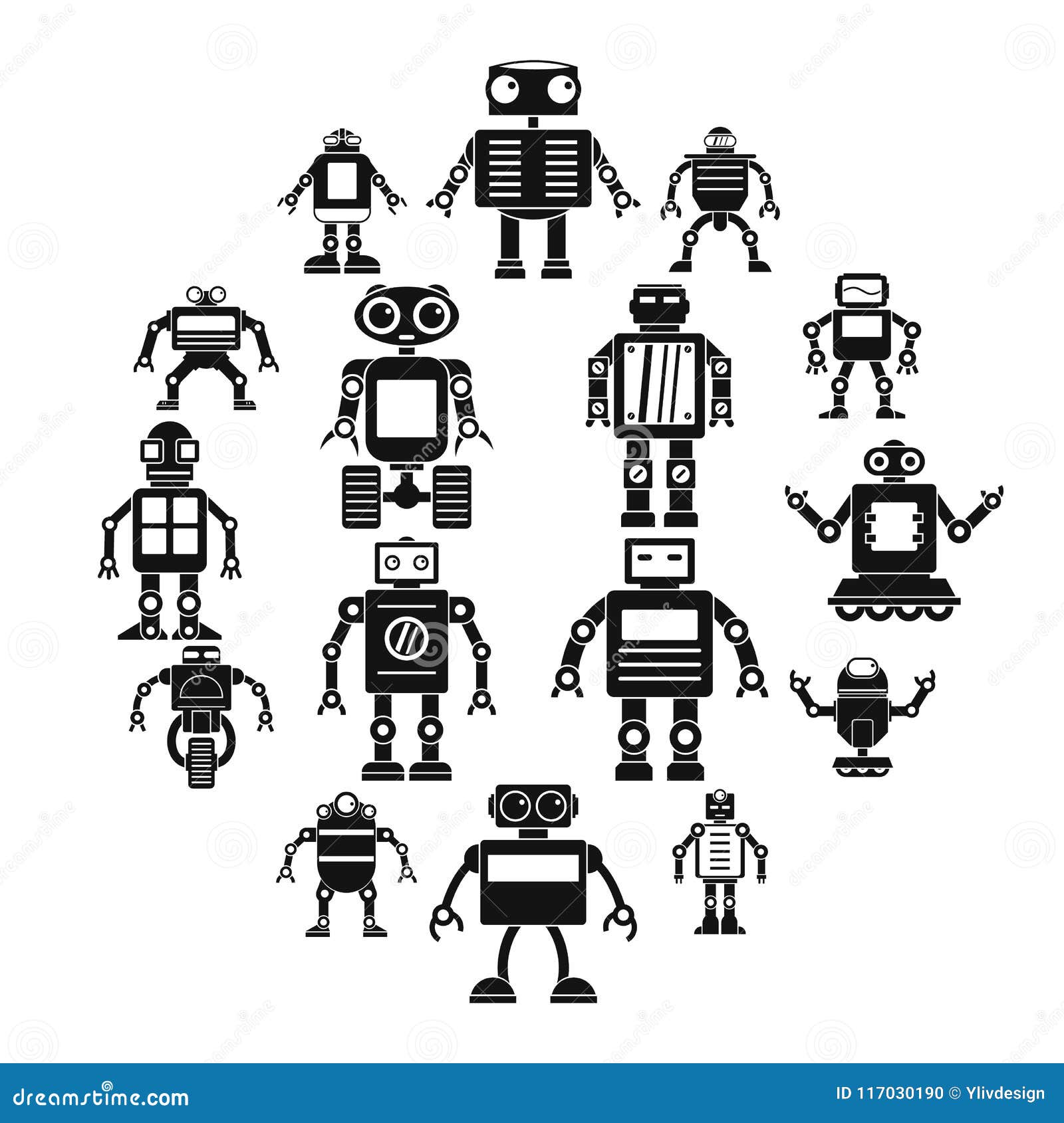 Robot Icons Set, Simple Style Stock Vector - Illustration of orange ...