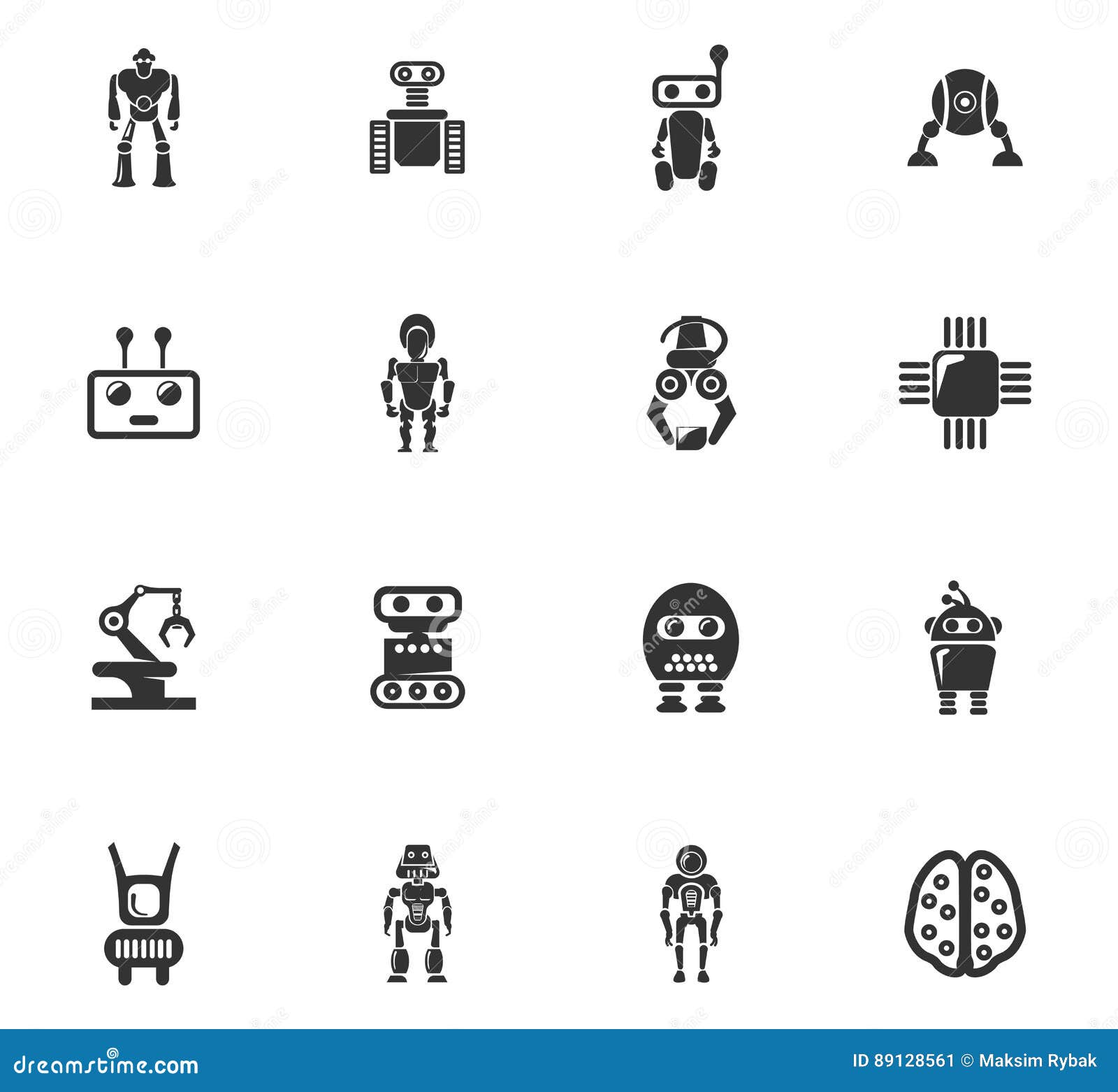 Robot icons set stock vector. Illustration of human, cyborg - 89128561