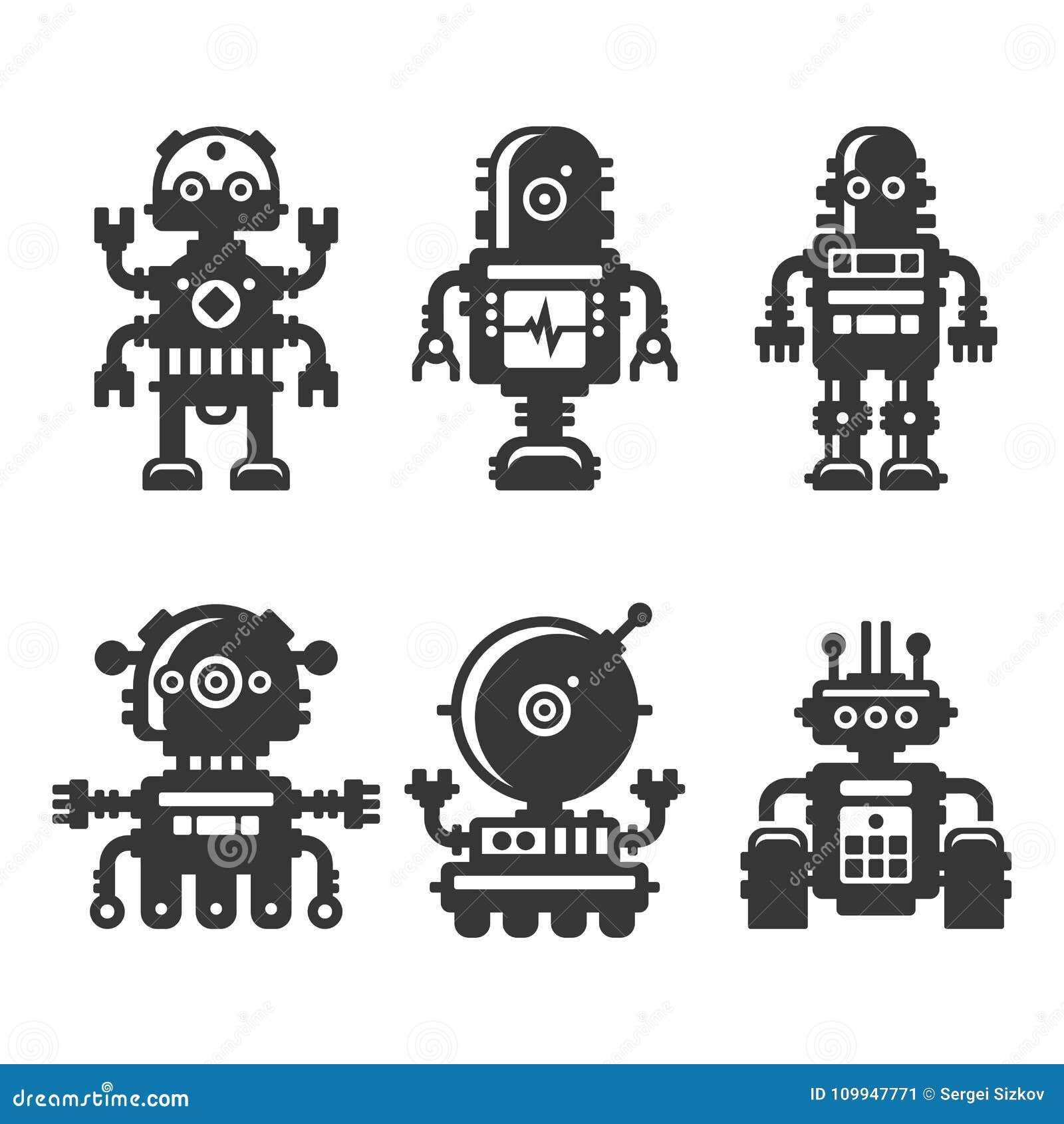 Robot Icons Set on White Background. Vector Stock Vector - Illustration ...