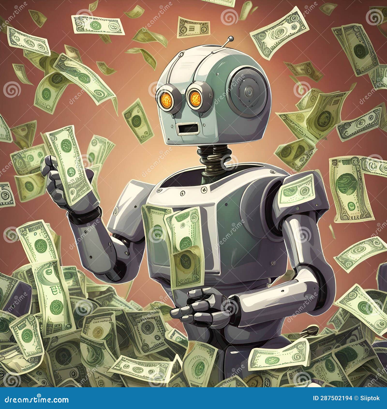 Robot Illustration Background with Counting Money Stock Illustration ...