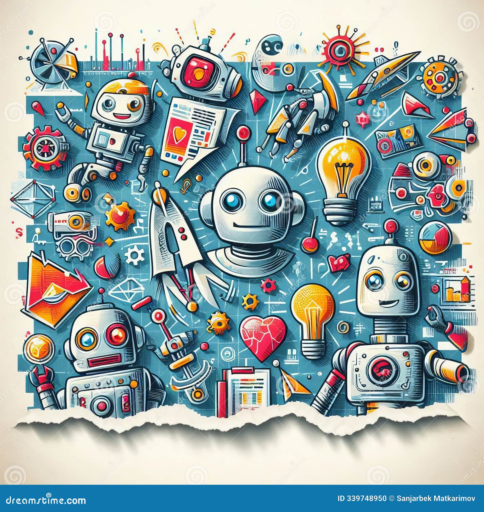 Robot Illustration Ripped Paper Featuring Illustrations or Graph Stock ...
