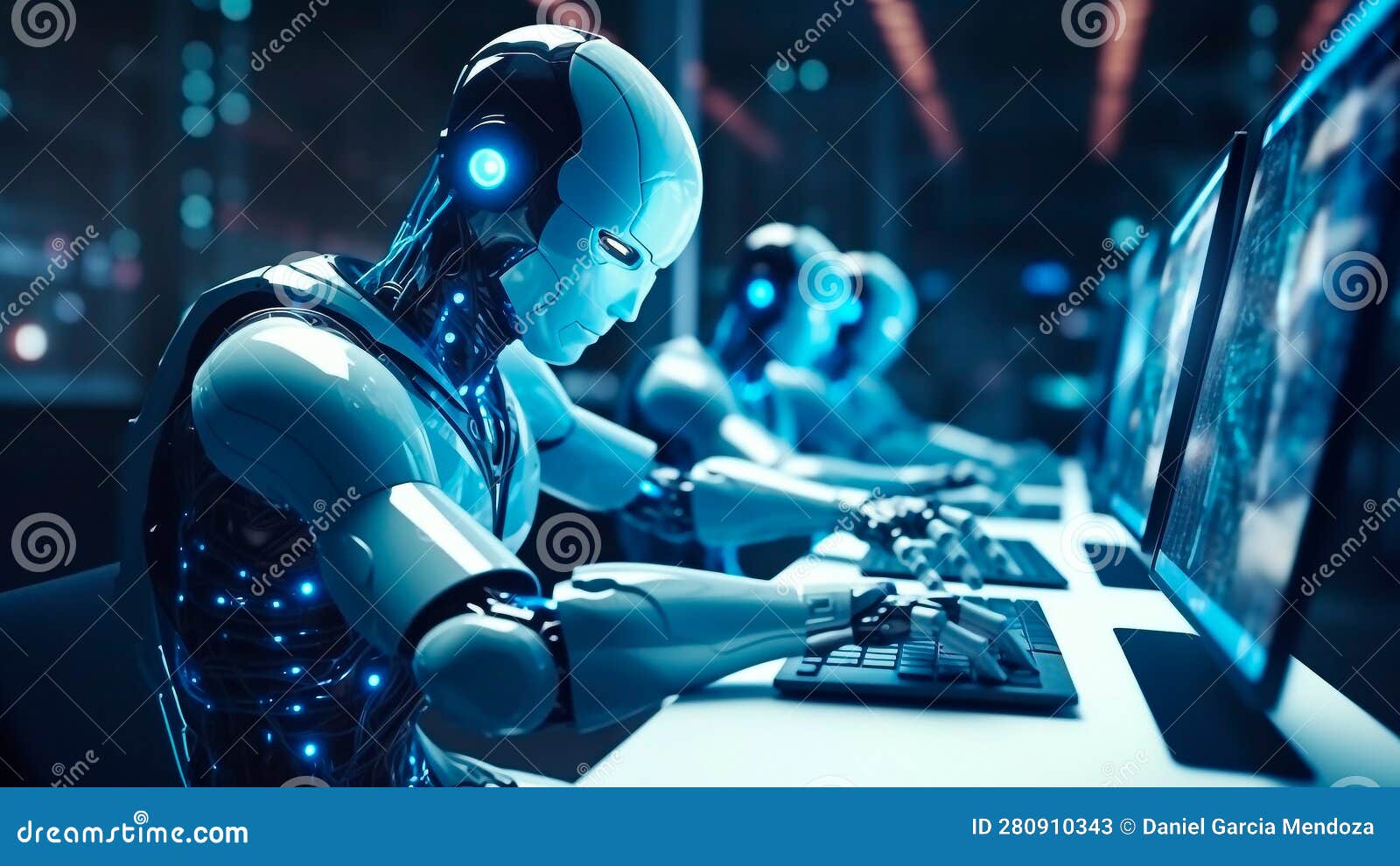 A Robot is Immersed in Its Work, Typing Away on a Computer. Generative ...