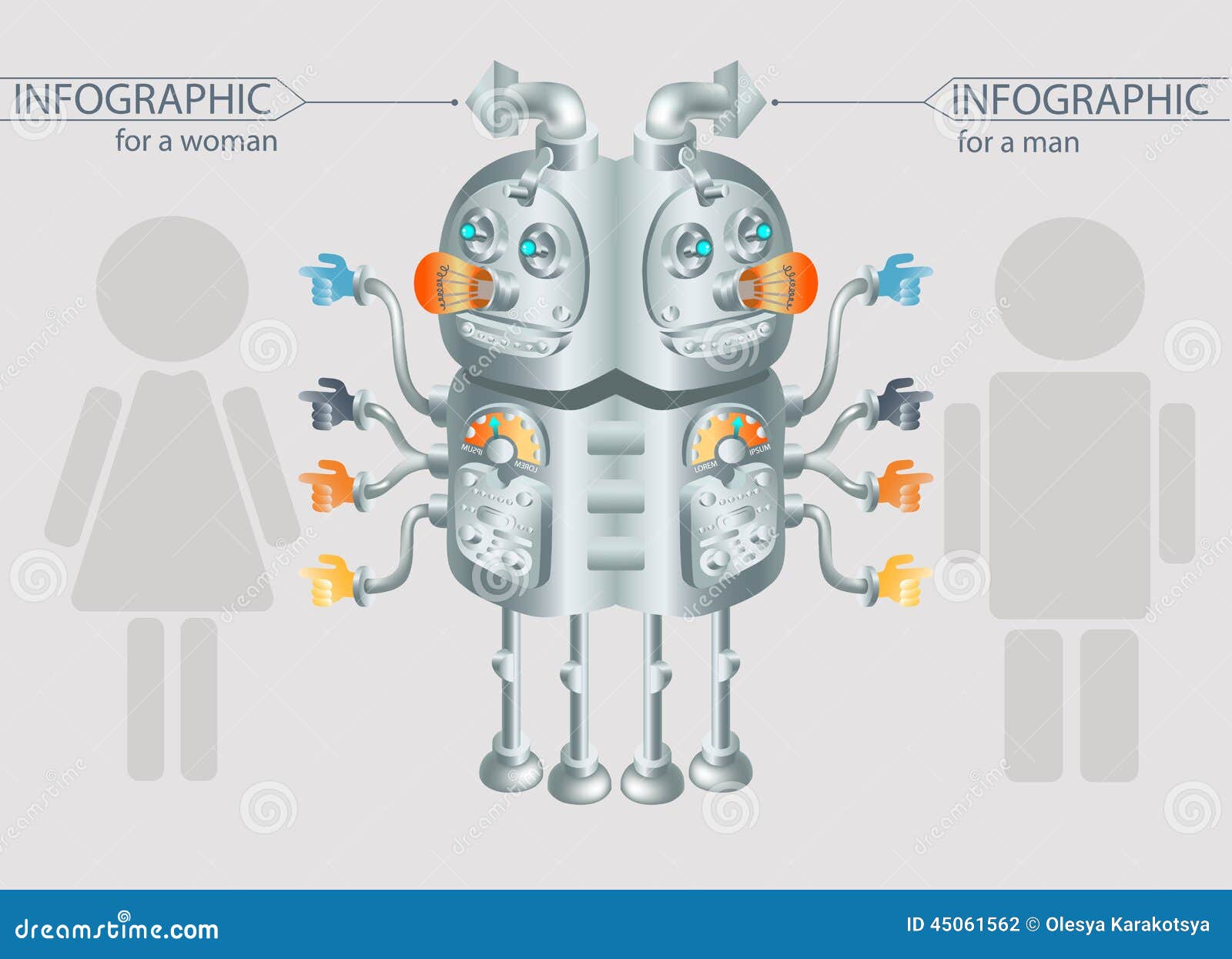Robot Infographic Design Gender Statistic, Eps10 Stock Vector ...