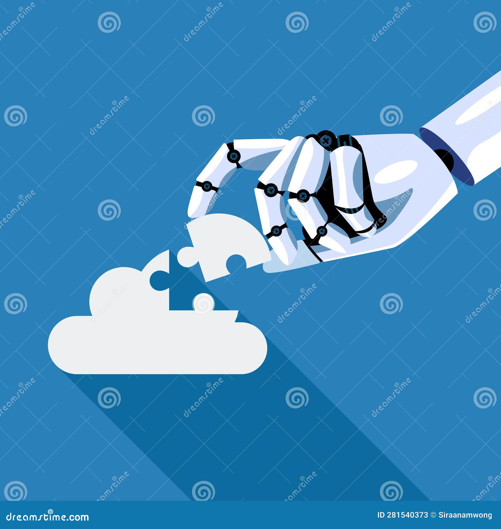 Robot Inserts The Missing Puzzle In Cloud Cartoon Vector ... Robot Inserts The Missing Puzzle In Cloud Cartoon Vector ...