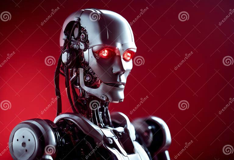 Robot Intelligence Portrait Banner Generated Ai Artificial Red Concept ...